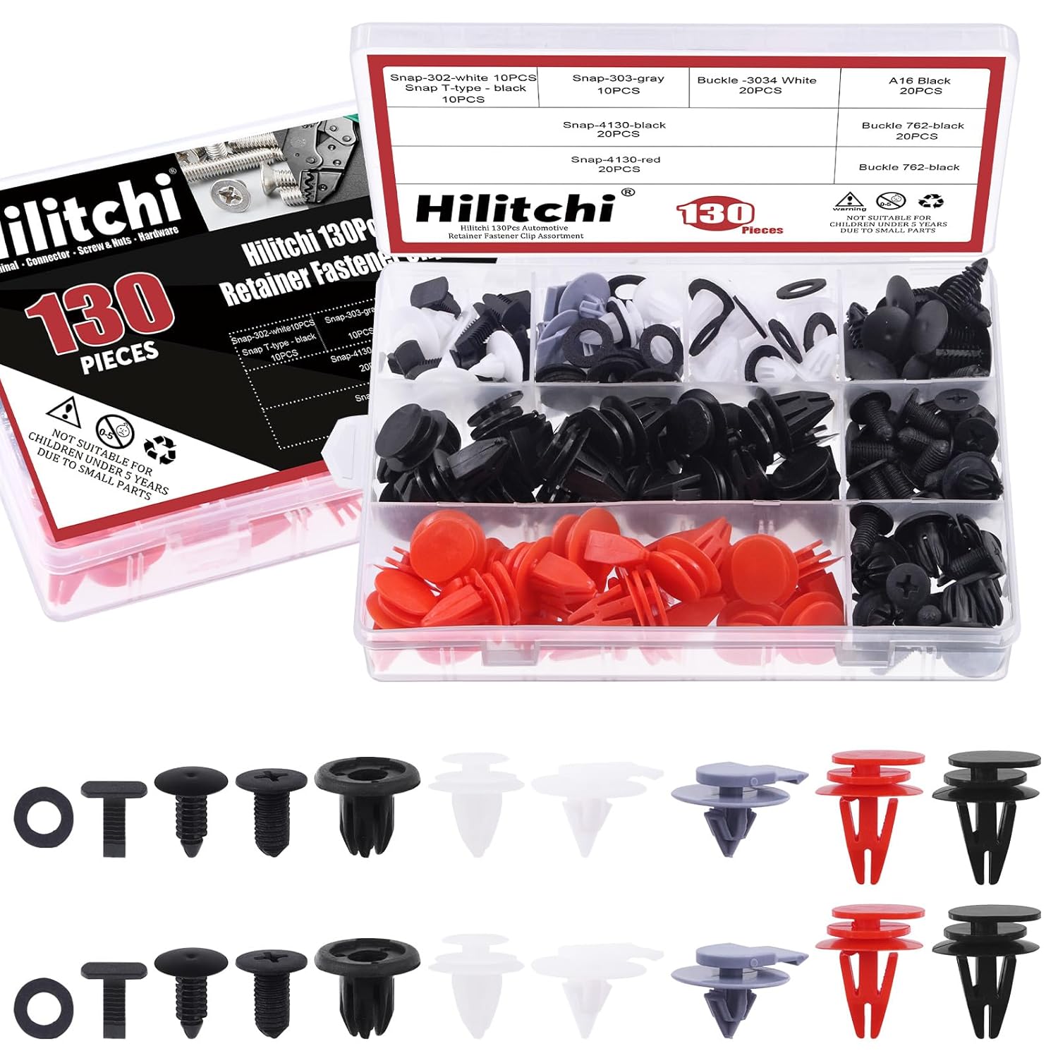 Hilitchi 130Pcs 8 Sizes Automotive Retainer Fastener Clip Assortment ...
