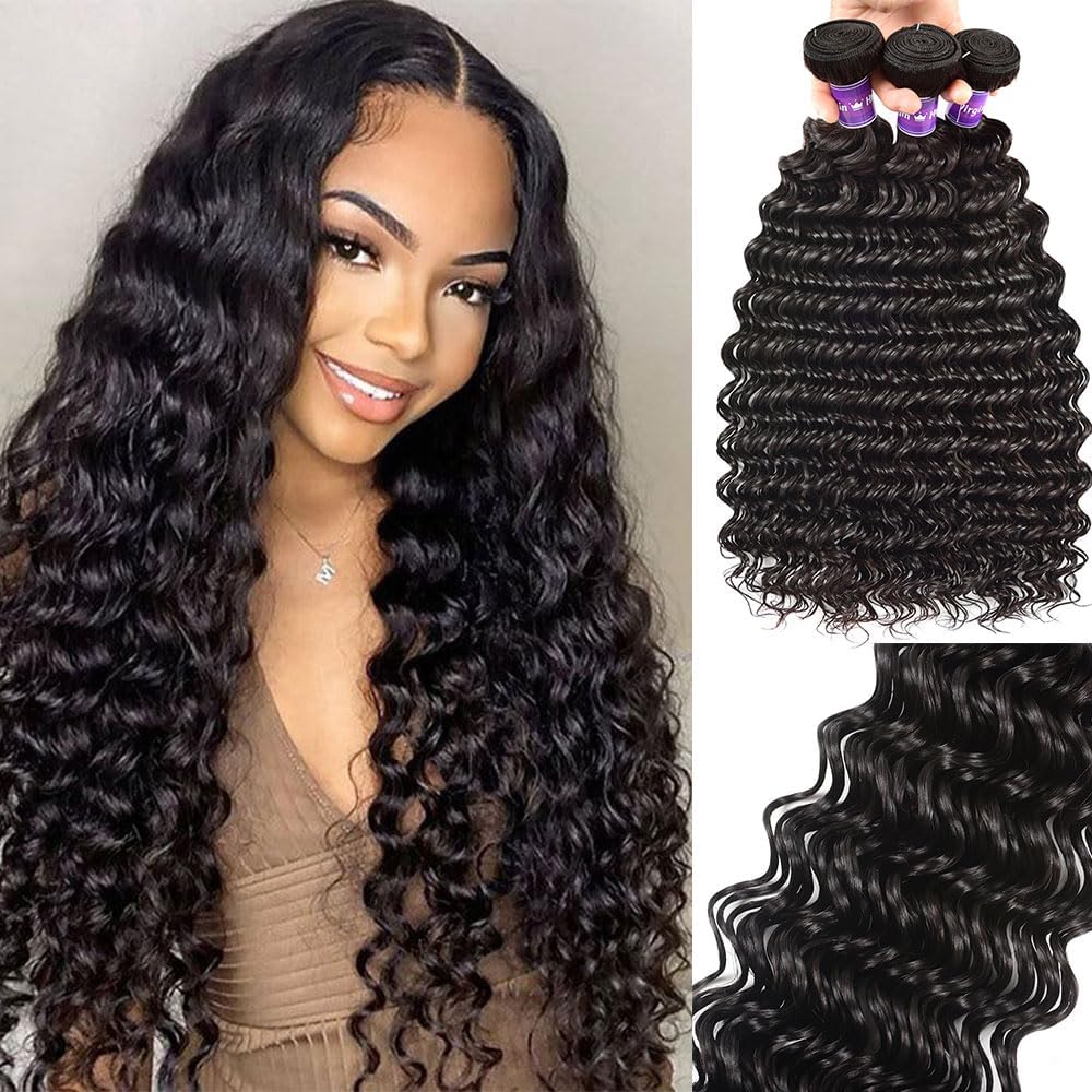 Amazon.com : Brazilian Deep Wave Bundles Human Hair Virgin Remy Deep ...