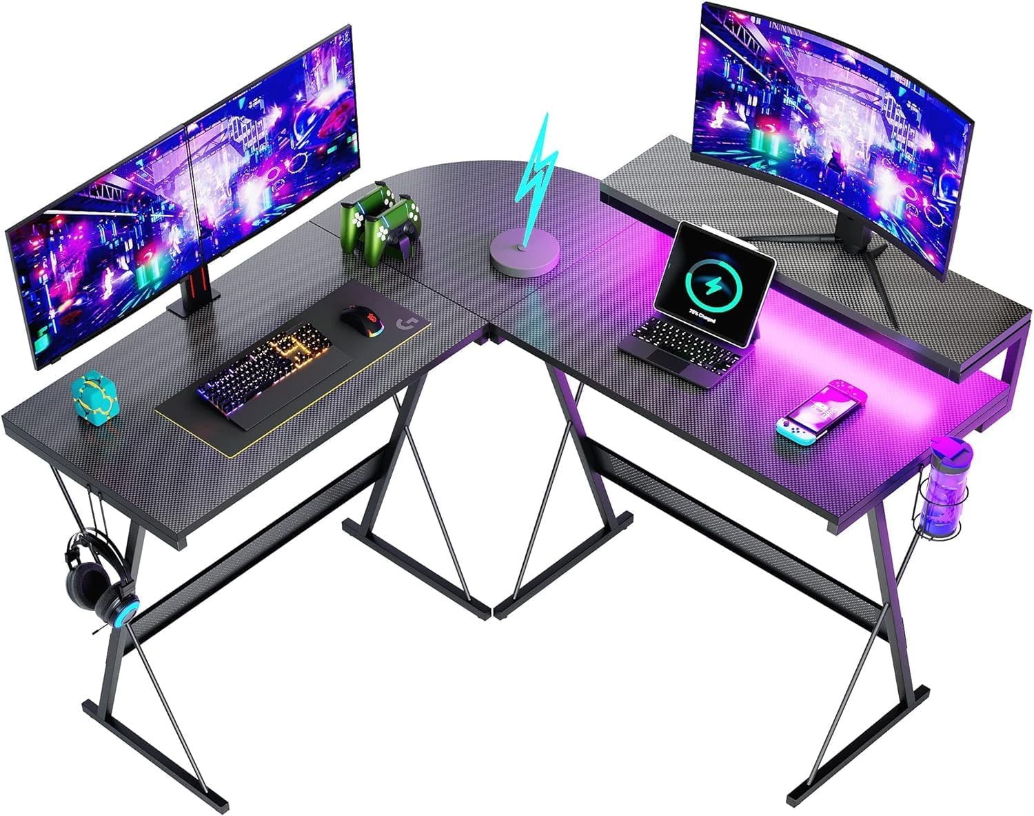Bestier L-förmiger Gaming-Schreibtisch, 140 cm, Computertisch mit LED ...