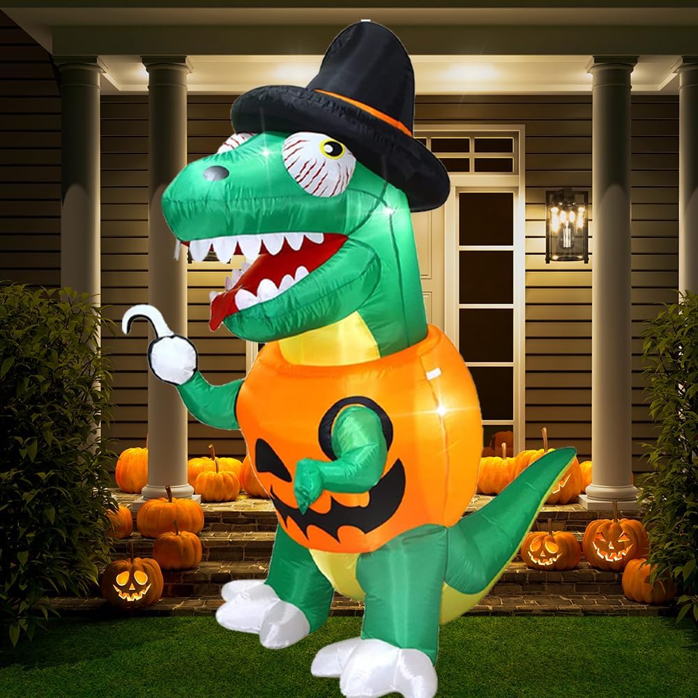 Amazon.com: 6 Ft Halloween Inflatable Outdoor Pumpkin Dinosaur ...