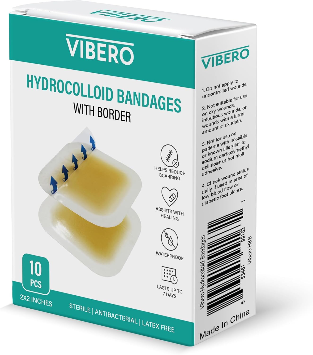 Amazon.com: Vibero-Hydrocolloid Bandage Pack 10 | 4x4 Hydrocolloid ...
