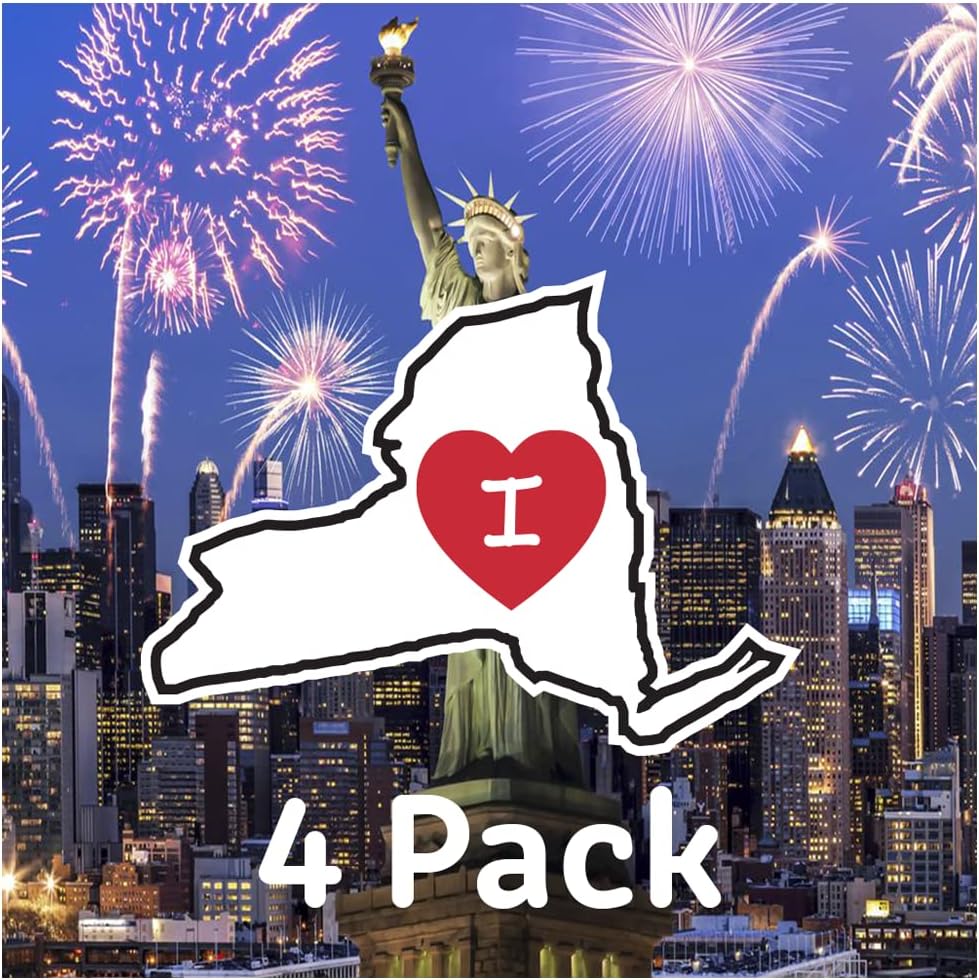 Amazon.com: 4 Pack | I Love New York State Shaped Decal Sticker with ...