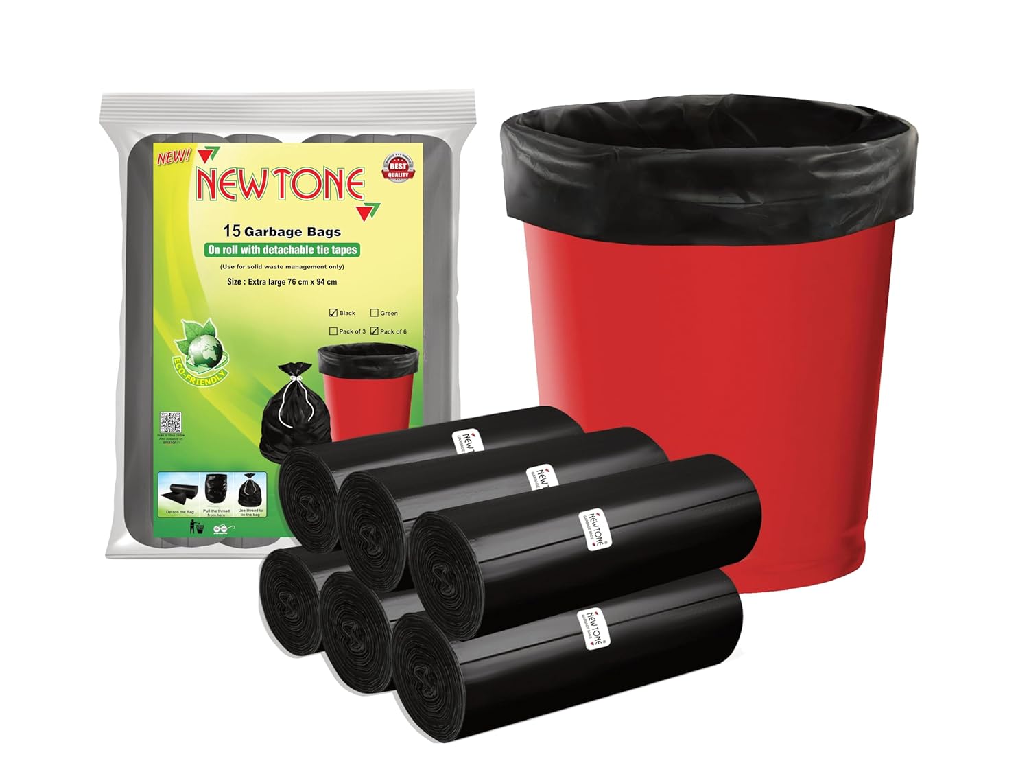 Newtone Premium Garbage Bags (Extra Large) Size 30 x 37 Inches 6 Rolls ...