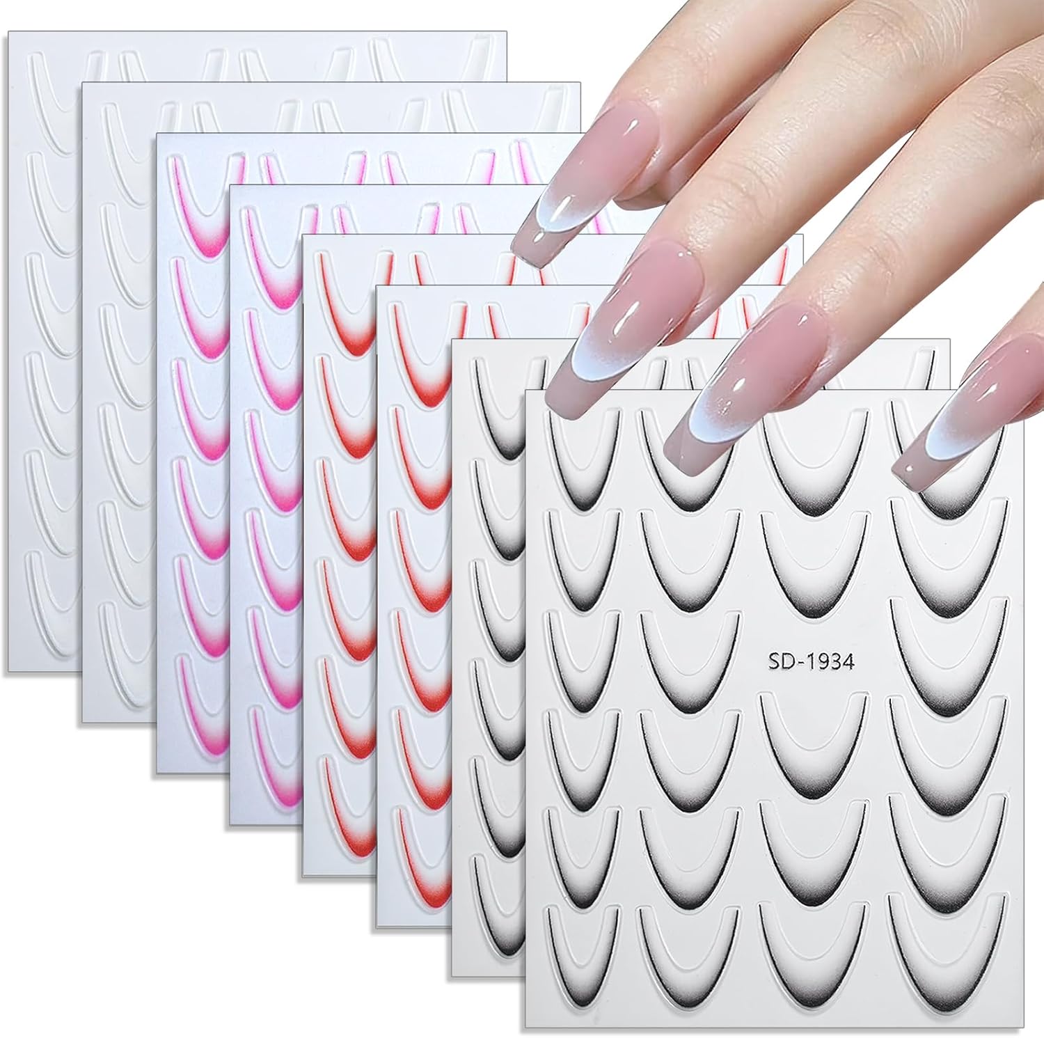 Amazon.com: Jremg 3D French Tip Nail Stickers Kit - Reusable Self ...