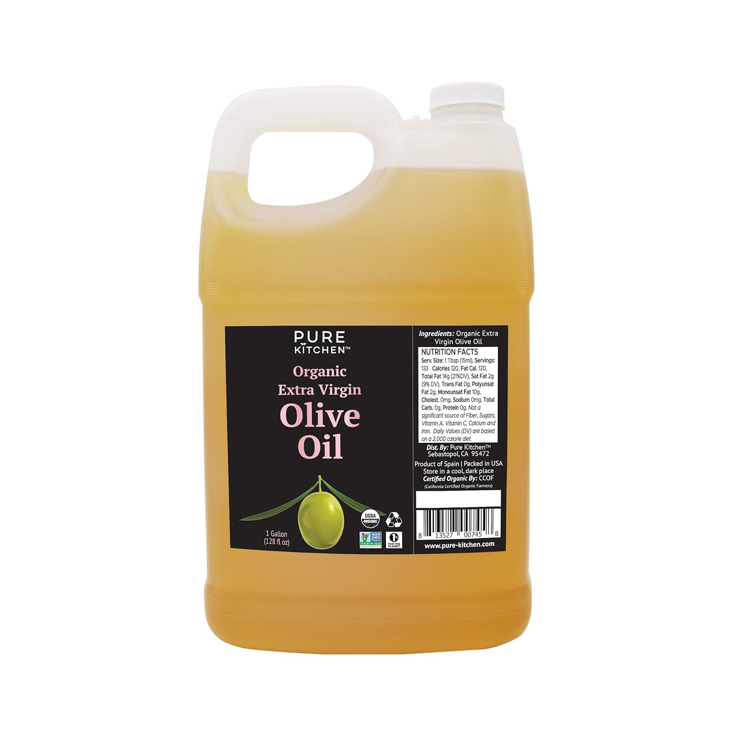 Amazon.com : Pure Kitchen Organic Extra Virgin Olive Oil 1 Gallon/128 ...