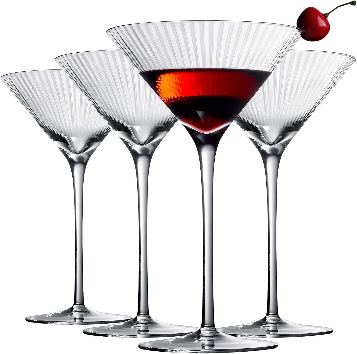 Amazon.com: VIFVOR Ribbed Martini Glasses Set of 4 Hand Blown Crystal ...