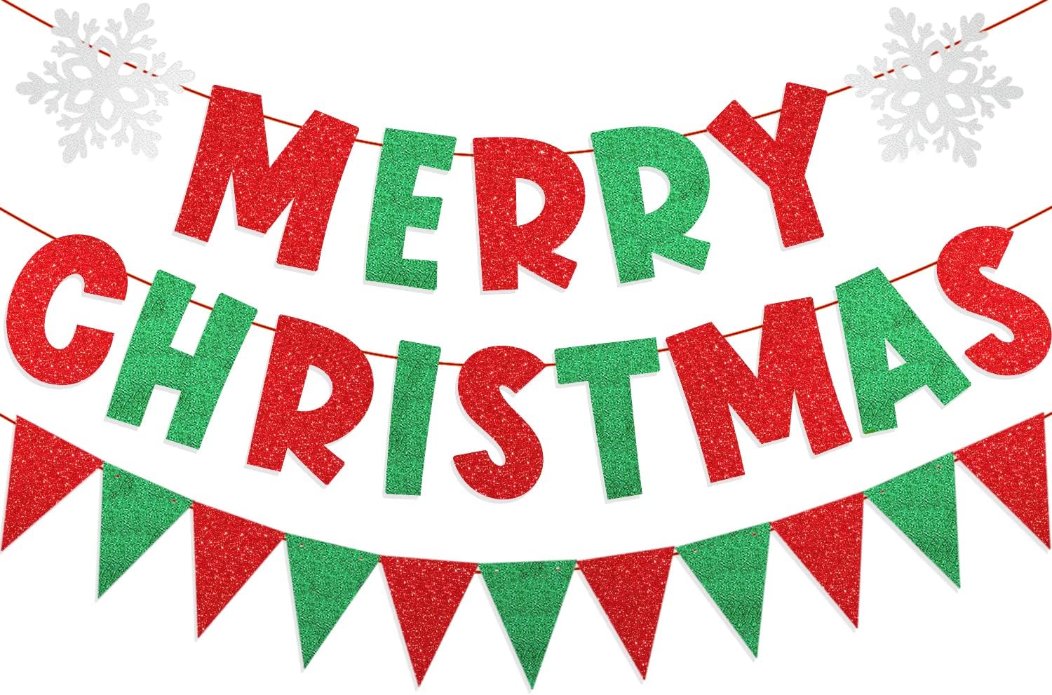 Amazon.com: Merry Christmas Banner Red Green Glitter,Christmas Pennant ...