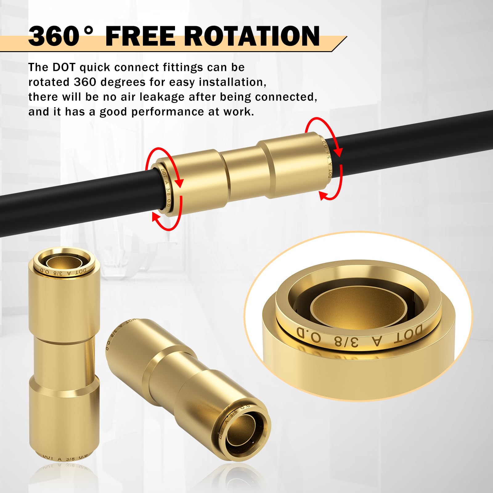 Snapklik.com : 6 PCS 3/8 Brass DOT Air Line Fitting Straight Union ...