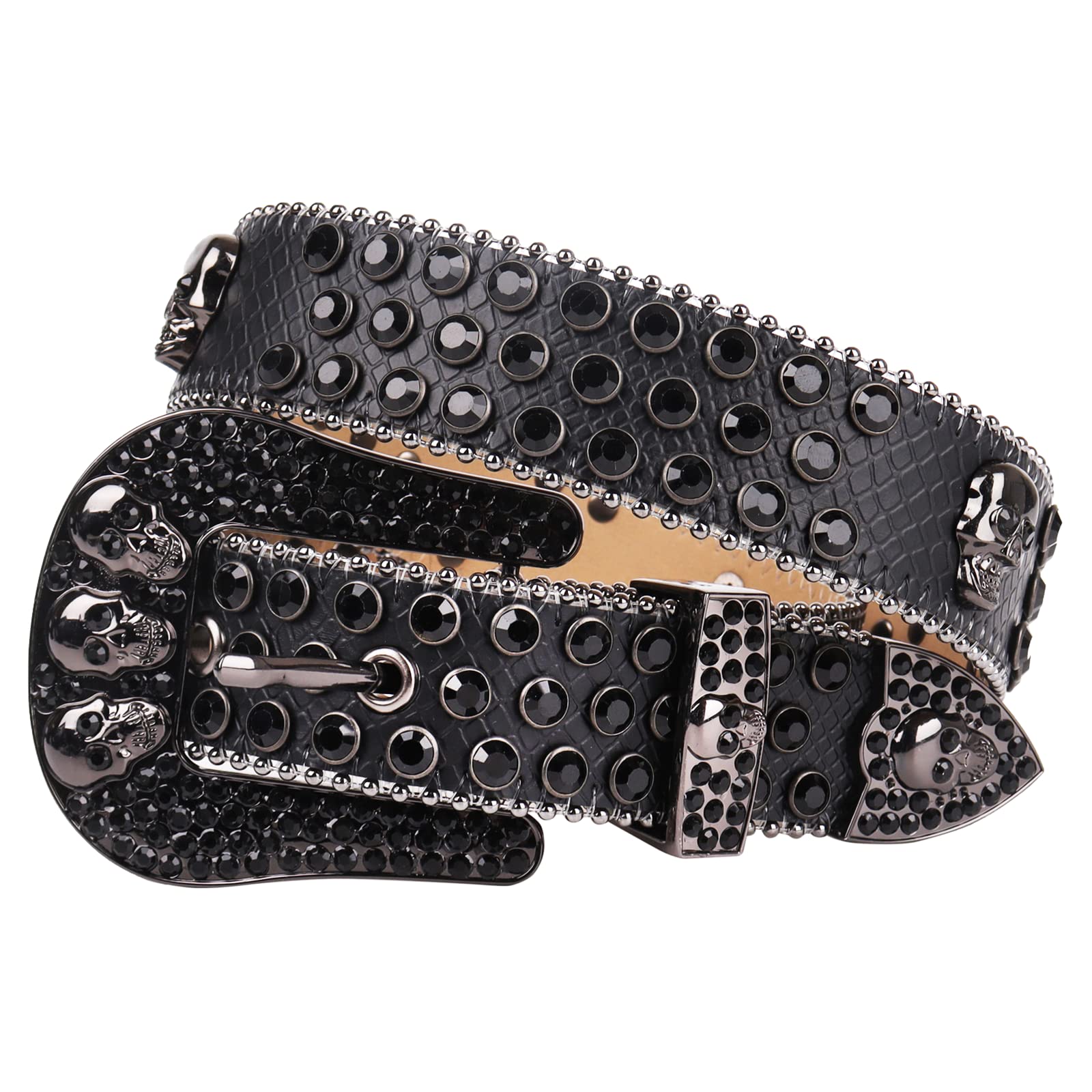 MINGSUN Rhinestones Belt for Men Women, Skulls Belts Western Leather Sparkle Shining Diamond ...