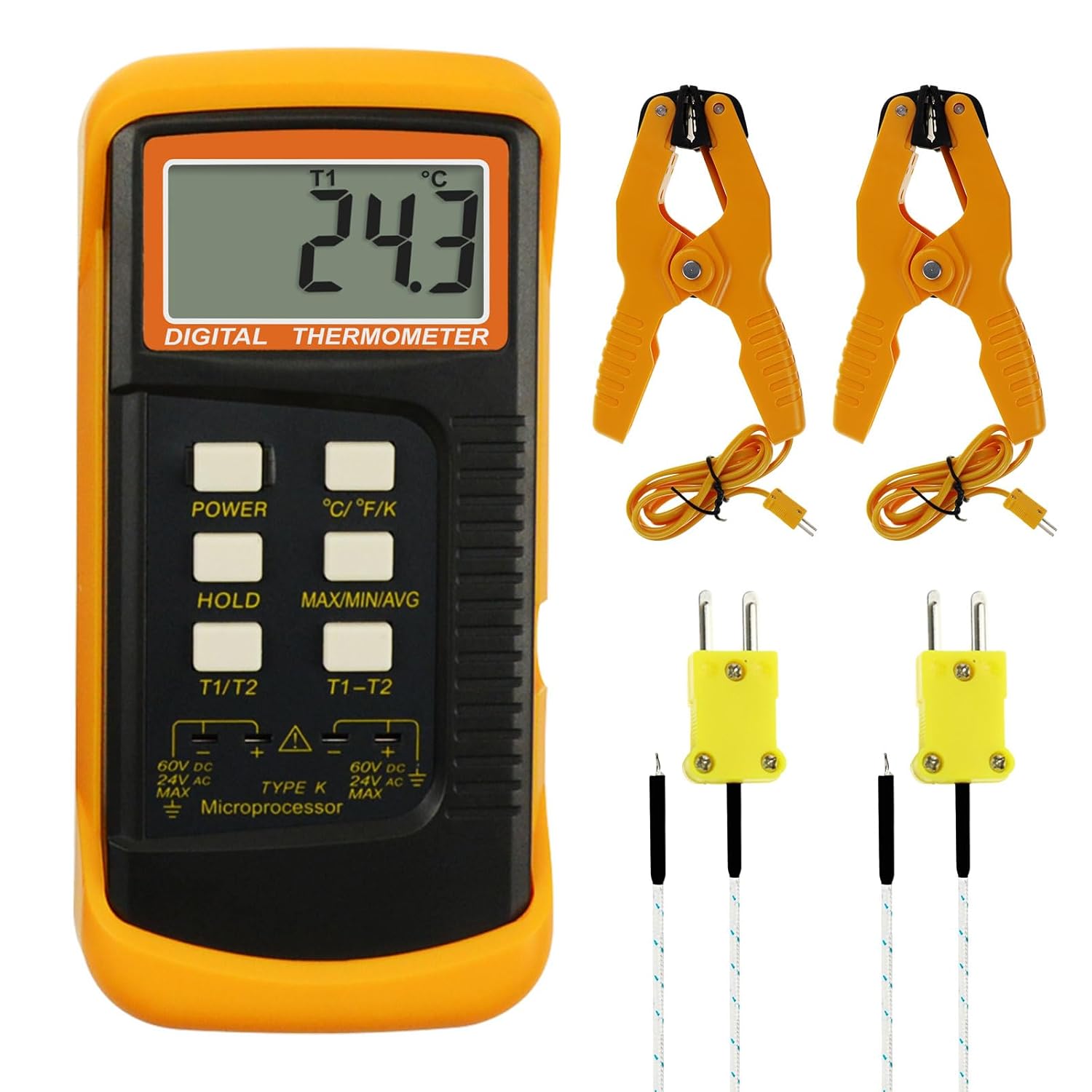 K Type Thermocouple Thermometer (-50~1300°C), Dual Channels Digital Thermometer with 2 ...