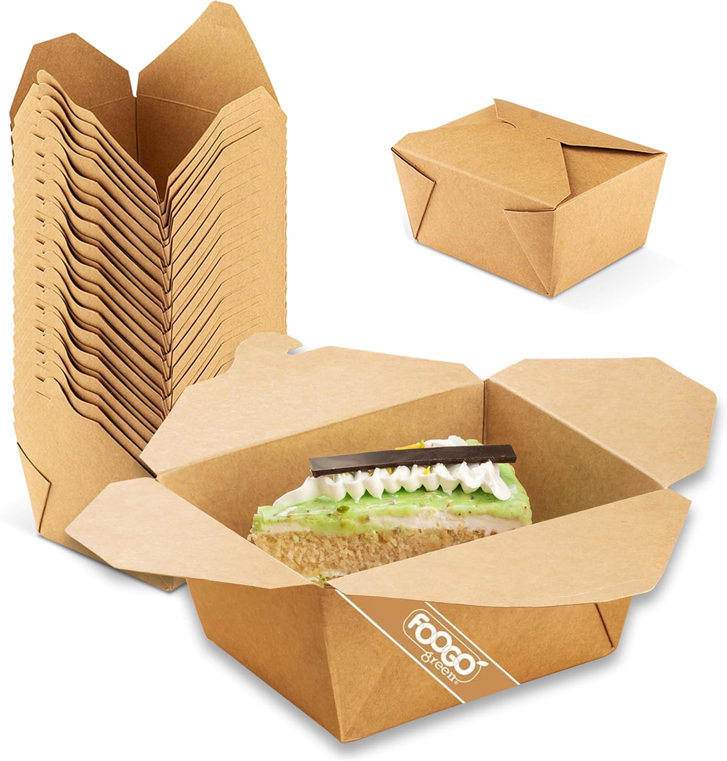 FOOGO Green 50pcs Small Kraft Food Boxes 800ml (28oz), FSC® Certified ...