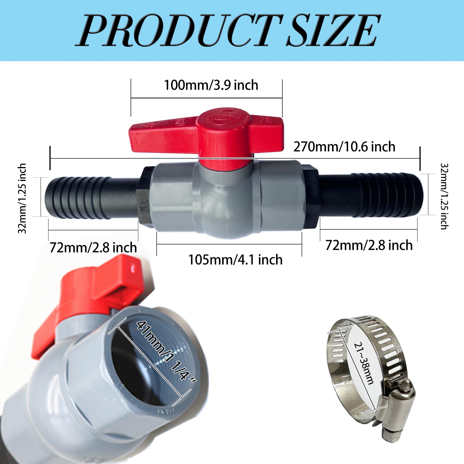 ZLLZPZD Ball Valve with Hose Connector, 40mm PVC Ball Valve, Shut-Off ...