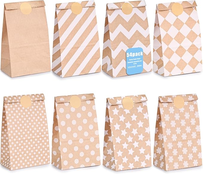 Amazon.com: Shindel Paper Lunch Bags - 54PCS Polka Dot Striped Goodie ...