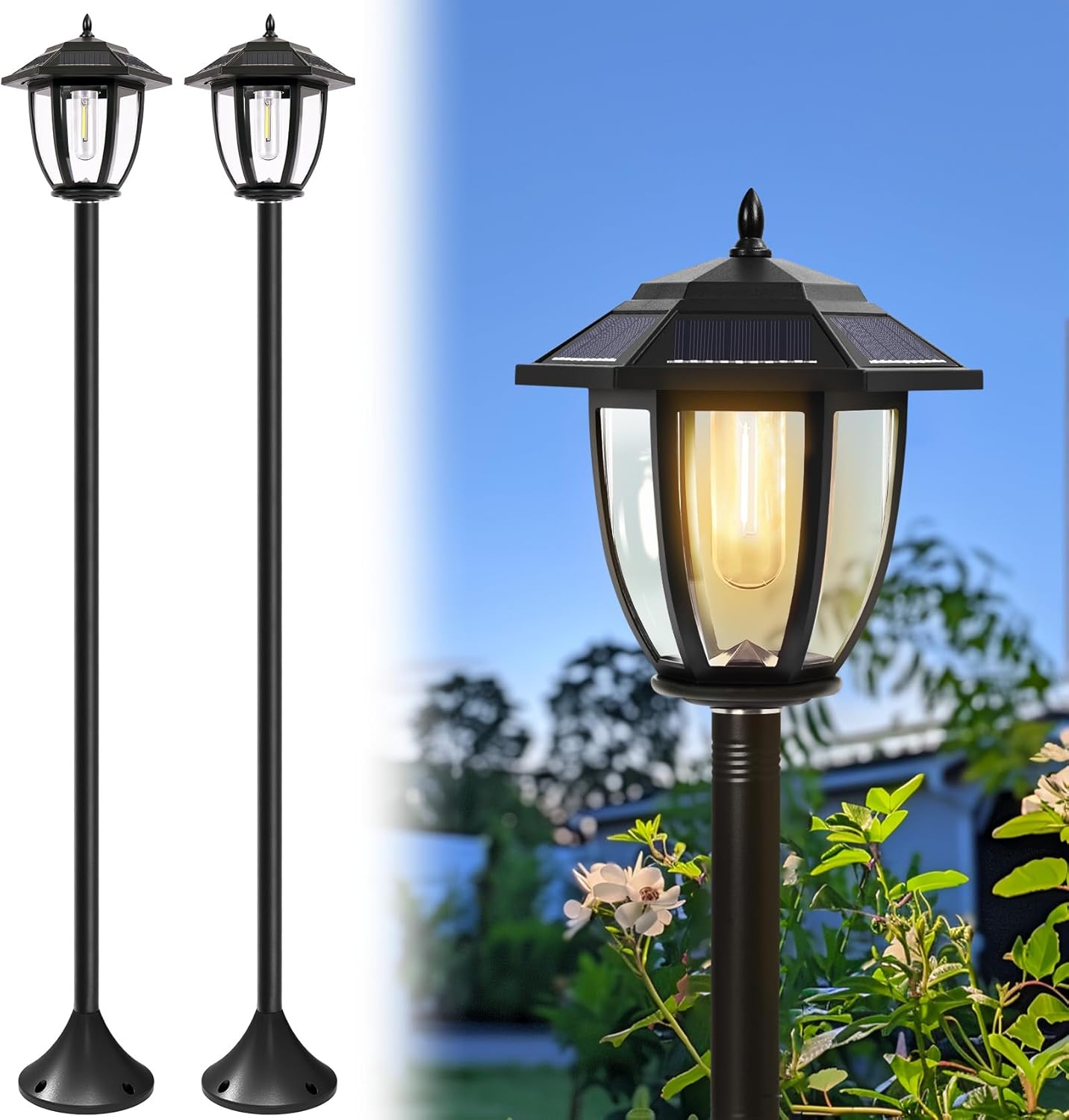 PASAMIC 63" Solar Light Posts for Outside 2 Pack, Solar Pole Lights ...