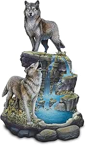 The Bradford Exchange Majestic Encounter Illuminated Wolf Sculpture by Artist Al Agnew Featuring ...