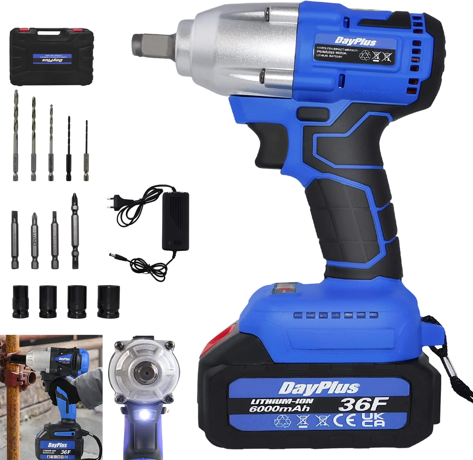 Impact Wrench, Cordless Impact Wrench with 1/2 inch Driver 21V 500N.m ...