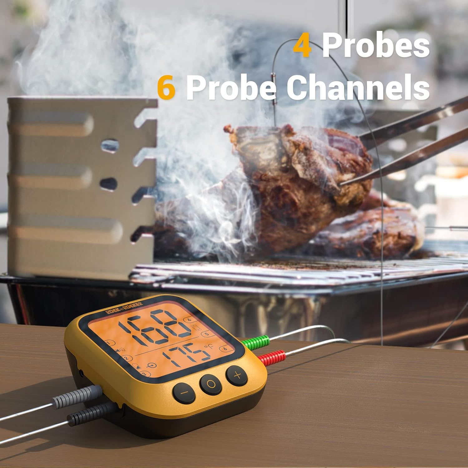 Buy Rock&Rocker Wireless Meat Thermometer, Up to 500Ft Bluetooth Grill ...