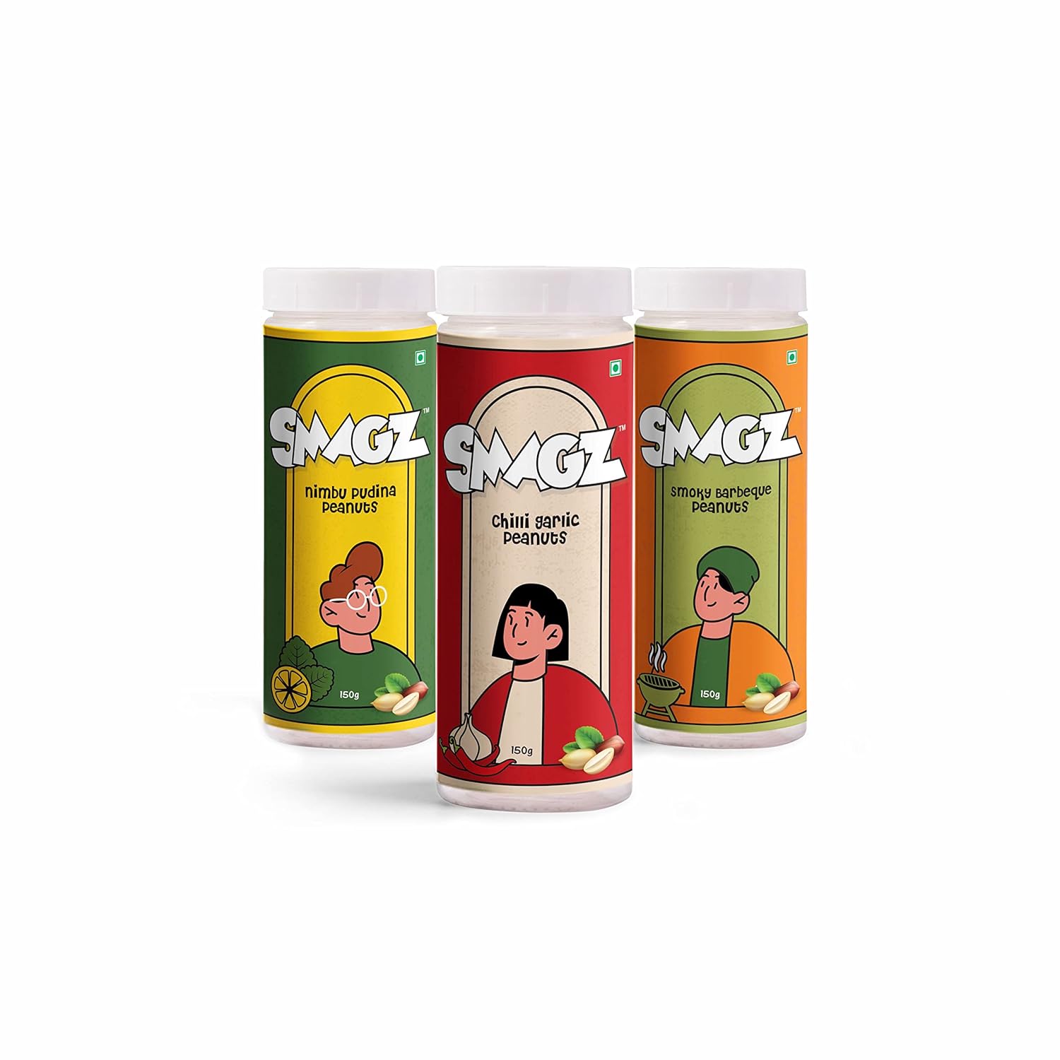 SMAGZ Roasted Flavored Peanut Combo (Smoky Barbeque Peanut, Chilli Garlic Peanut, Nimbu Pudina ...