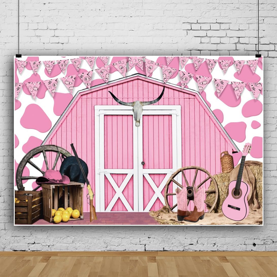 Amazon.com : Vinyl 10x8ft Pink Barn Backdrop Western Pink White Cow ...
