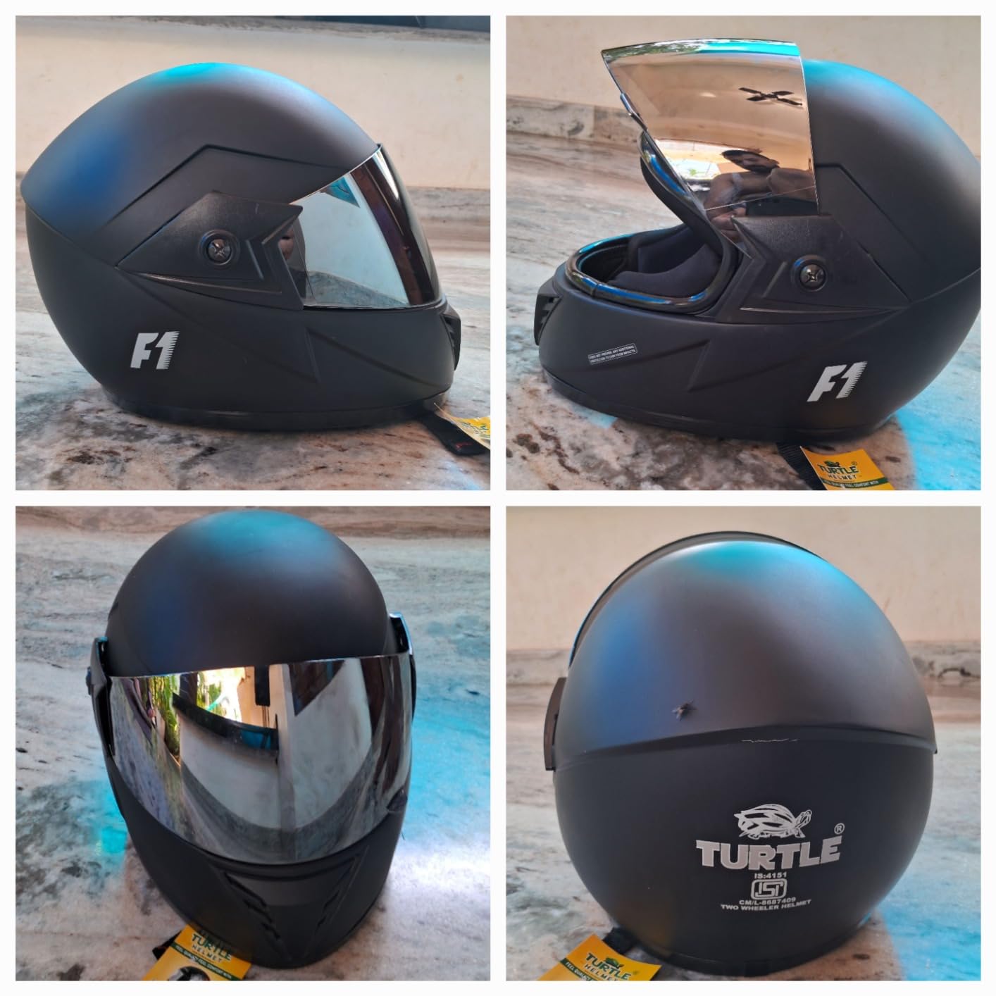 Turtle Helmet F1 Smooth Design with Scratch Resistive Silver Visor ...
