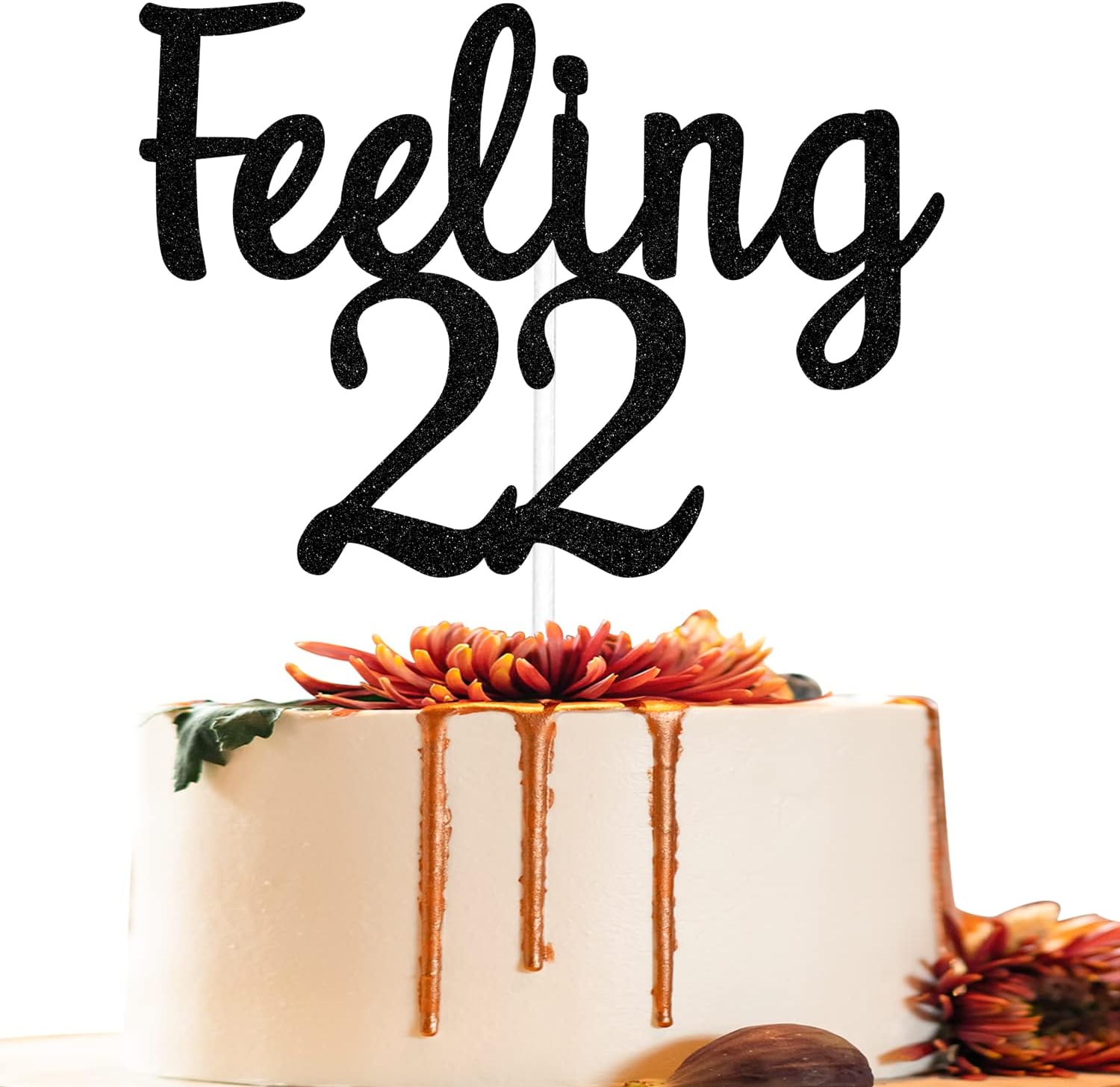 Amazon.com: Black Glitter Feeling 22 Cake Topper, 22nd Birthday, 22 ...