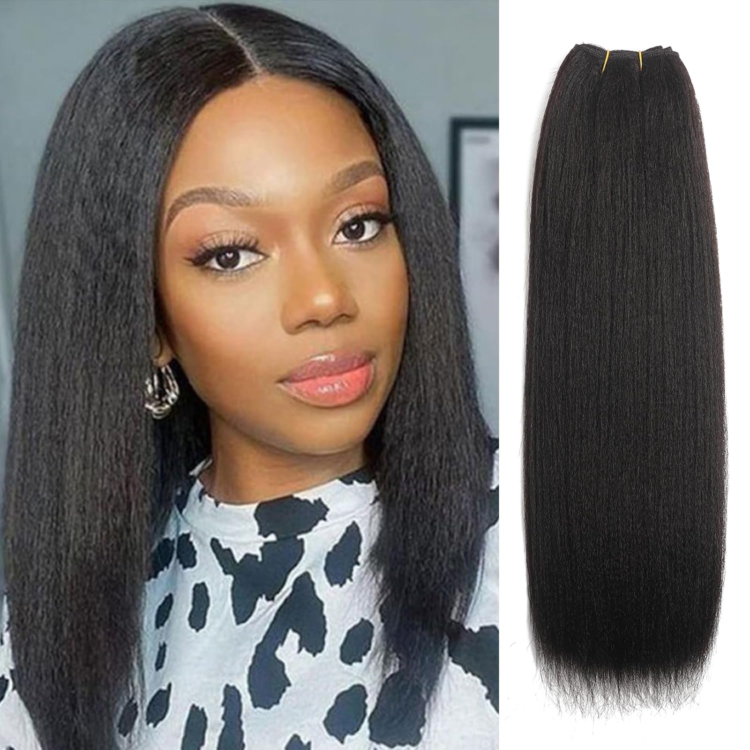 Amazon.com : Kinky Straight Bundles Human Hair Extension Yaki Straight ...
