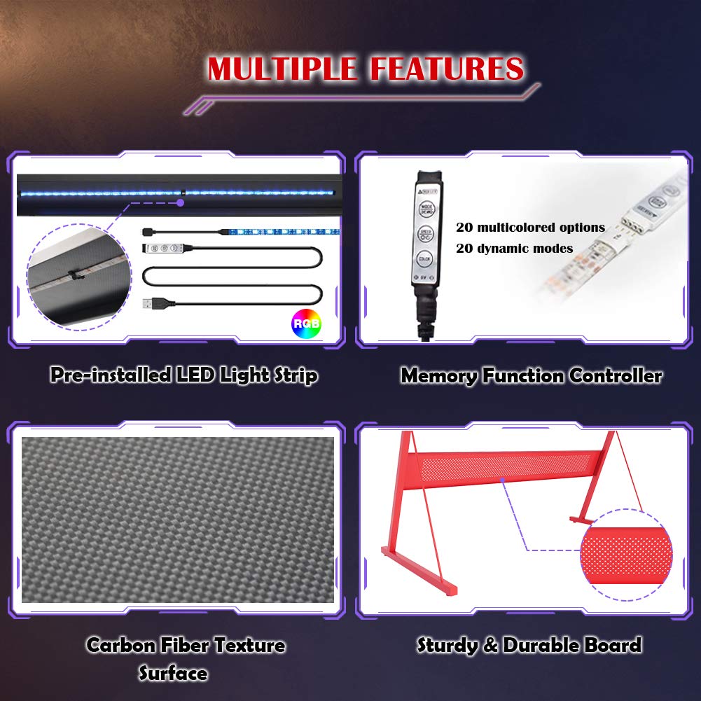 Bestier L-Shaped Led Gaming Computer Desk, RGB Strip Light Modern ...
