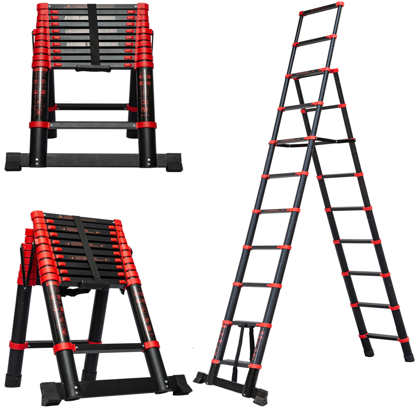 Buy 9+11 Step Adjustable A Frame Extension Ladder - 10 FT Aluminum ...