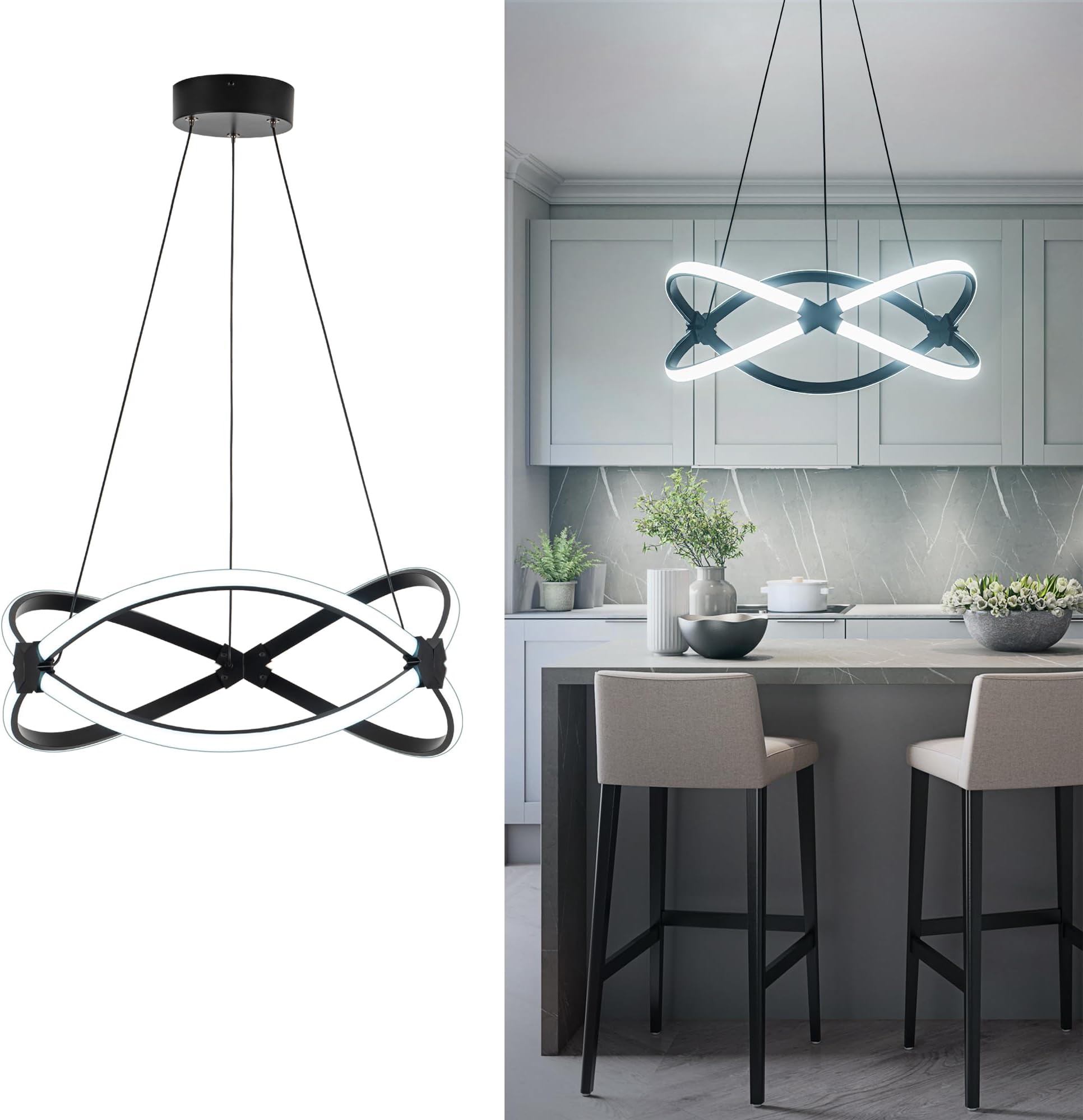 Mayful Modern LED Chandelier, Black Pendant Light, Adjustable Height ...