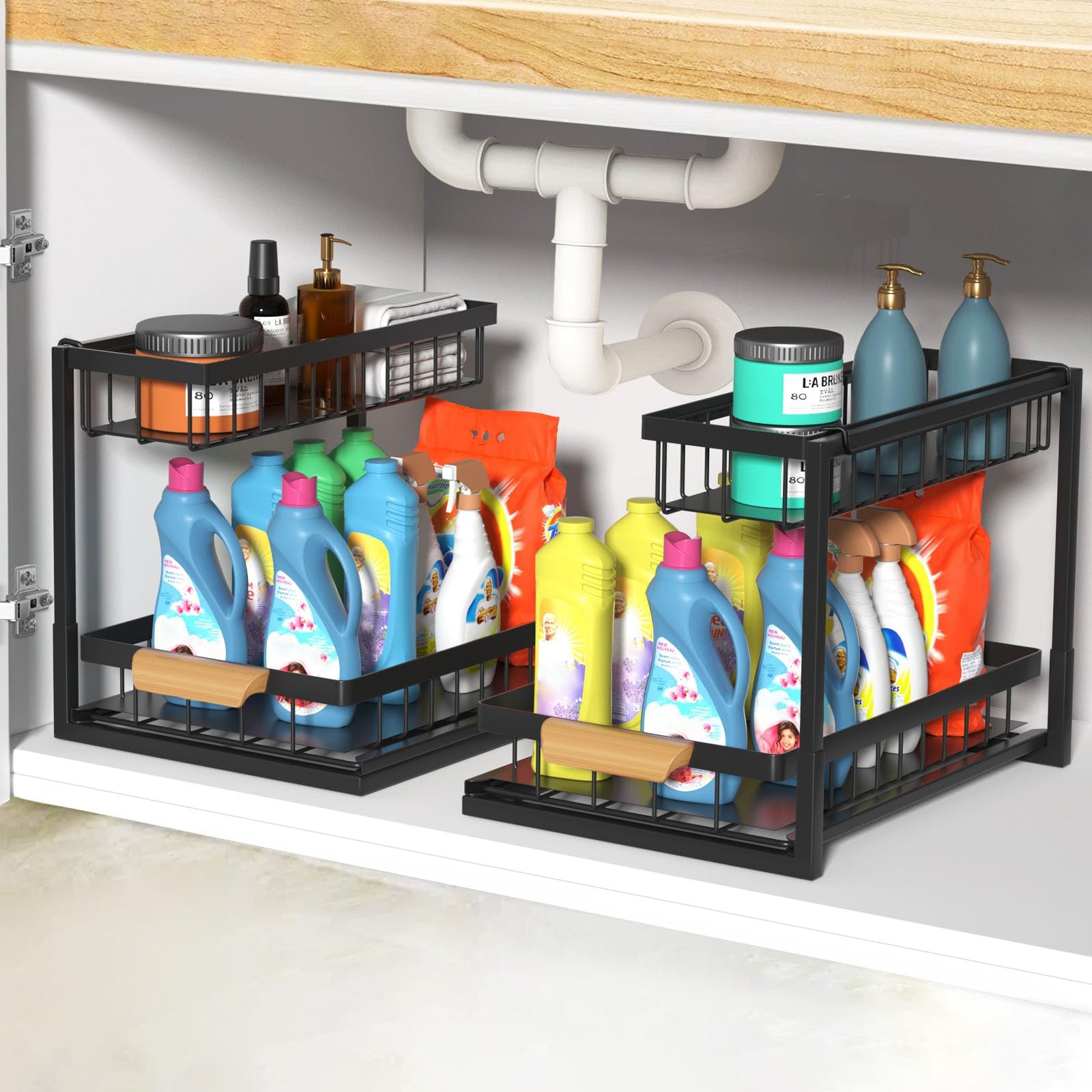 Amazon.com: Zyerch 2 Pack Under Sink Organizer,Metal Pull Out Kitchen ...