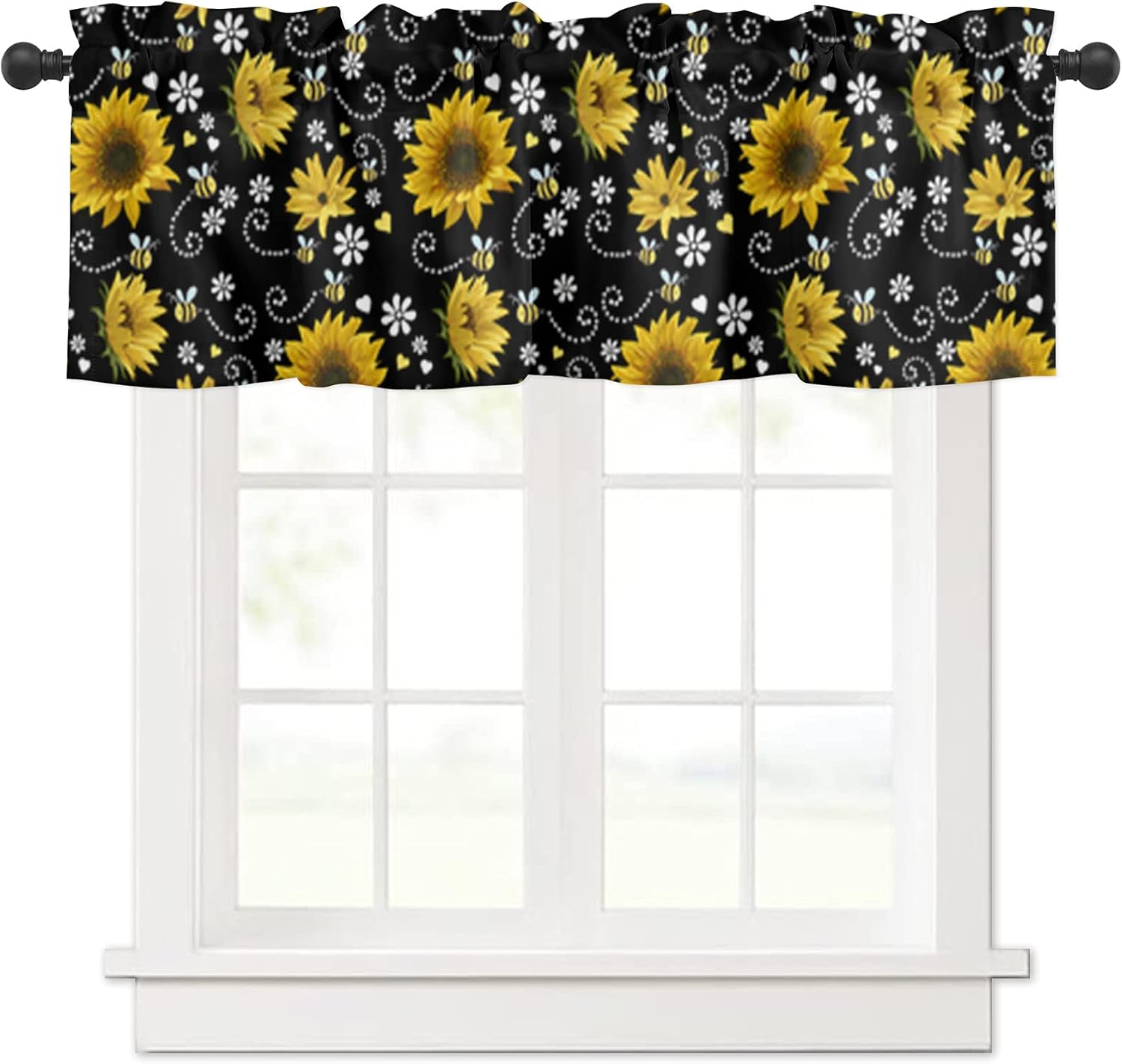 Amazon.com: VDLBT Valance Sunflower with Bees Curtains for Kitchen ...