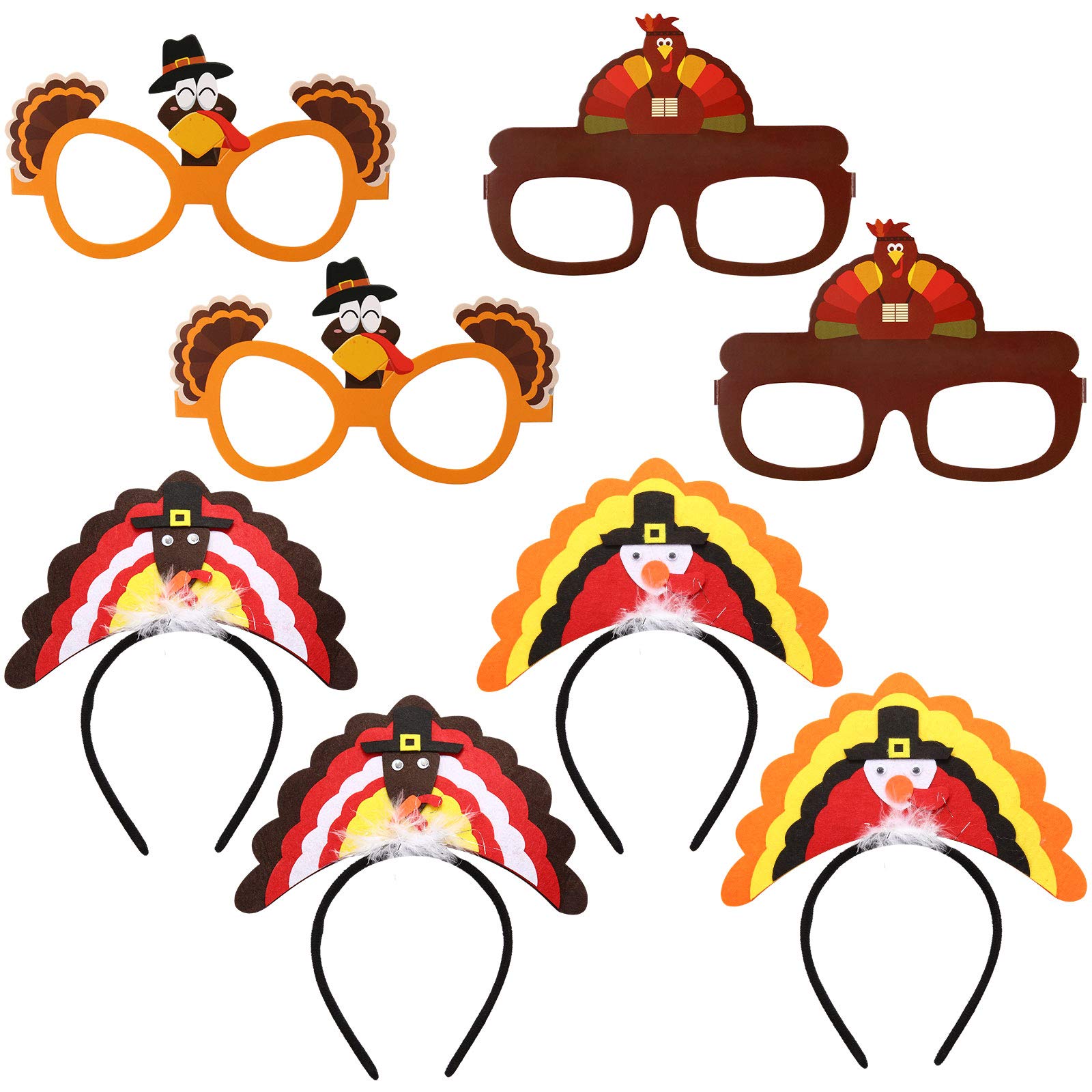 Amazon.com: 8 Pieces Thanksgiving Turkey Headbands Turkey Feather ...