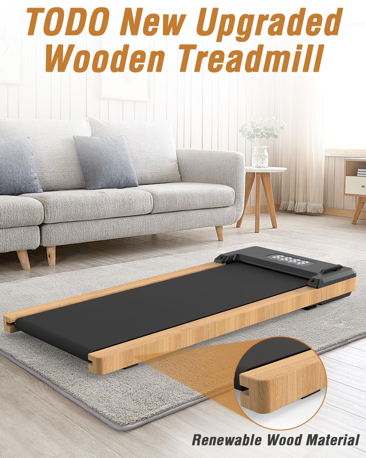 Snapklik.com : Under Desk Treadmill Walking Pad Wooden 2 In 1 Portable ...