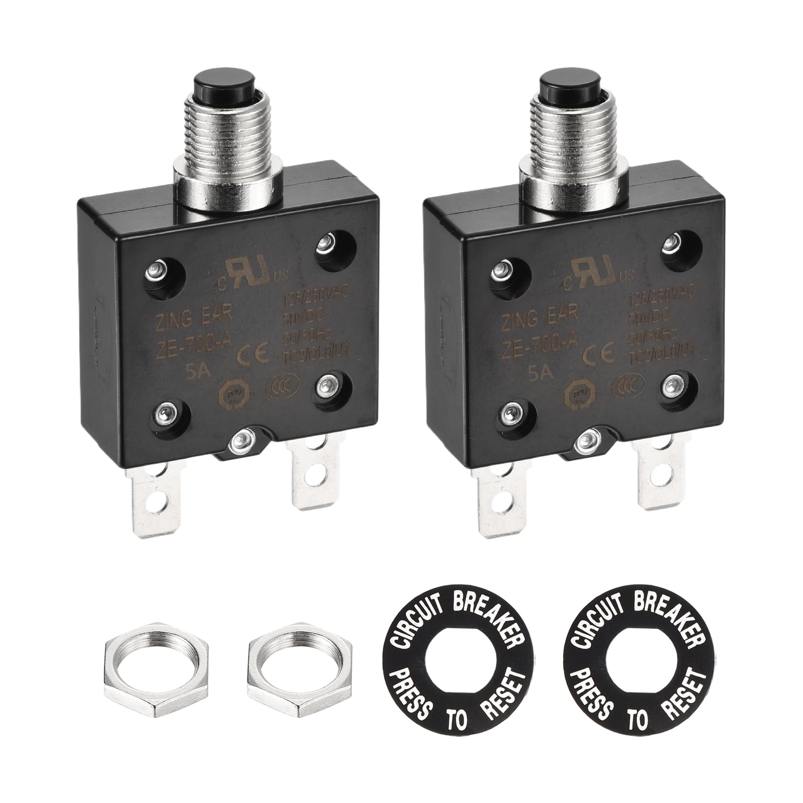DMiotech 5A Thermal Circuit Breaker 125/250V AC 50V DC 50/60Hz Push ...