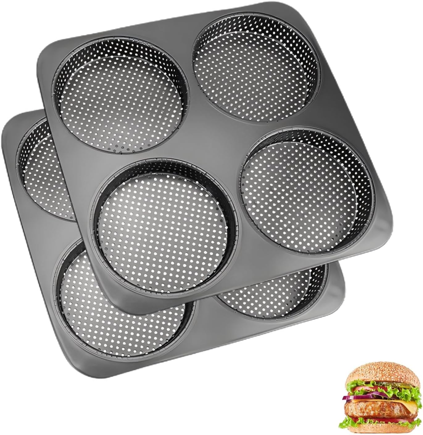 Amazon.com: HOMOMSAE Large Hamburger Bun Pan 2PCS, 5 Inch Perforated ...