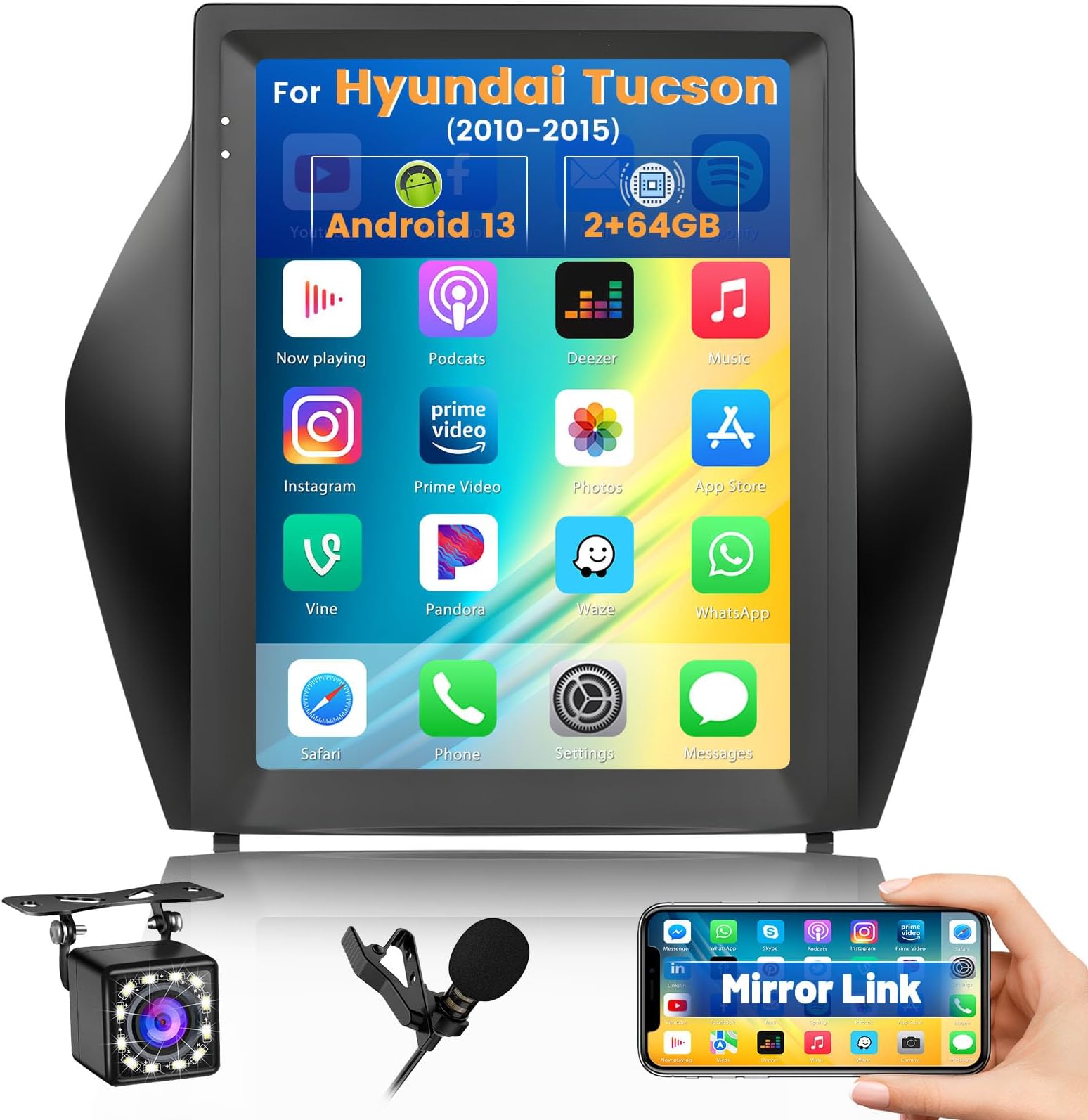 Amazon.com: (2+64G) for 2010-2015 Hyundai Tucson Android 13 Radio ...