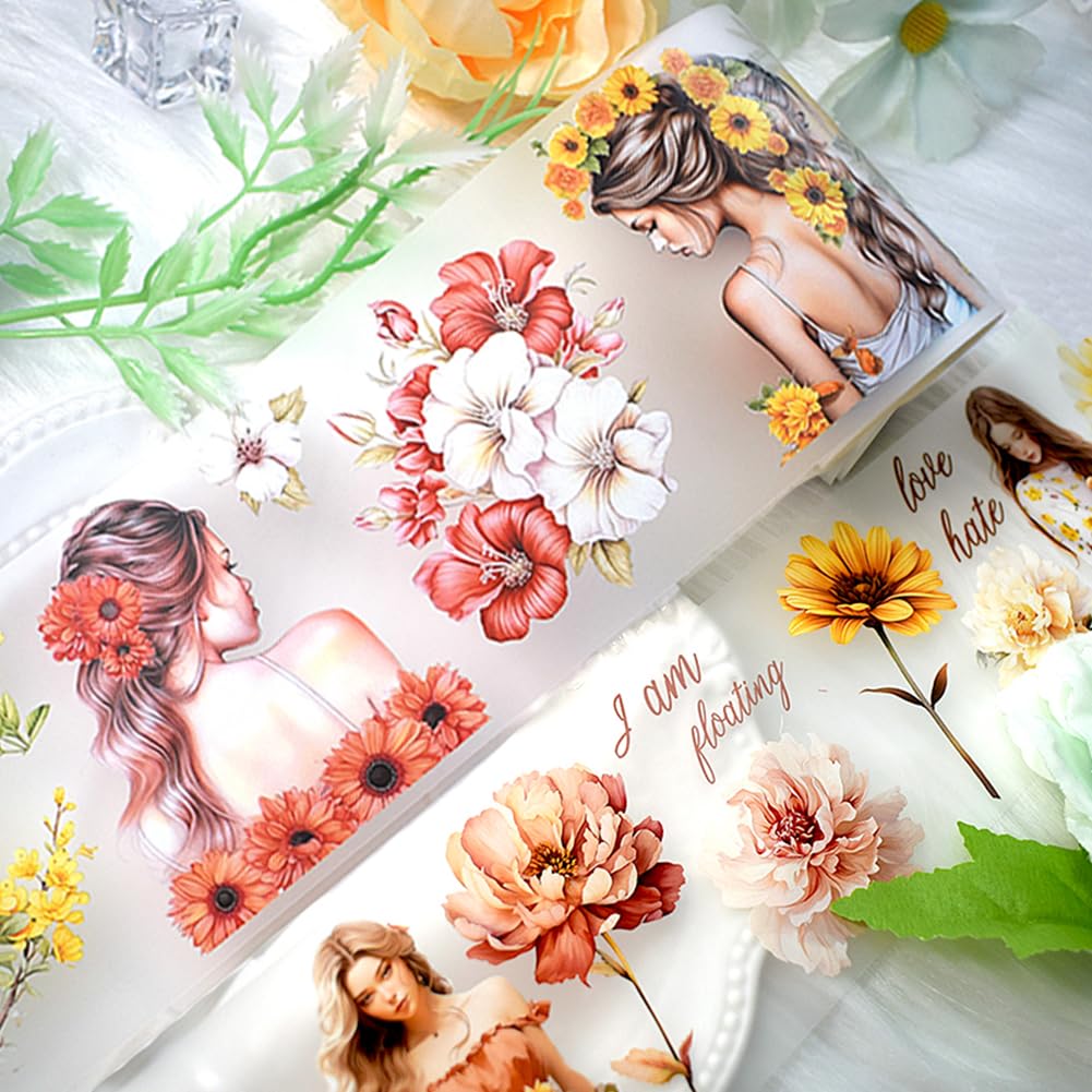 Amazon.com: 2 Rolls Floral Washi Tape Set PET Flower Tape Stickers for ...