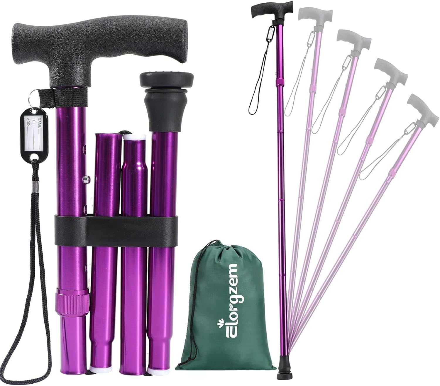 Adjustable Folding Walking Stick, Five Sizes Adjustable Walking Cane ...