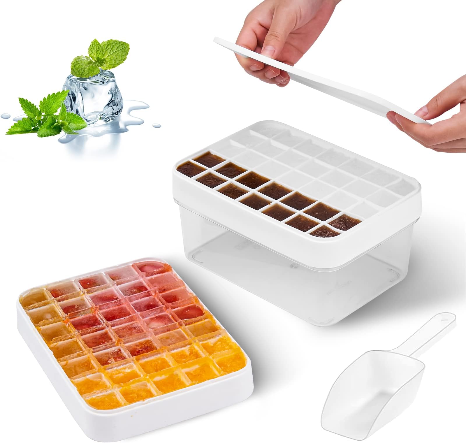 CHEELOM Bandeja para Cubitos de Hielo con Tapa y Cubeta, Moldes para ...