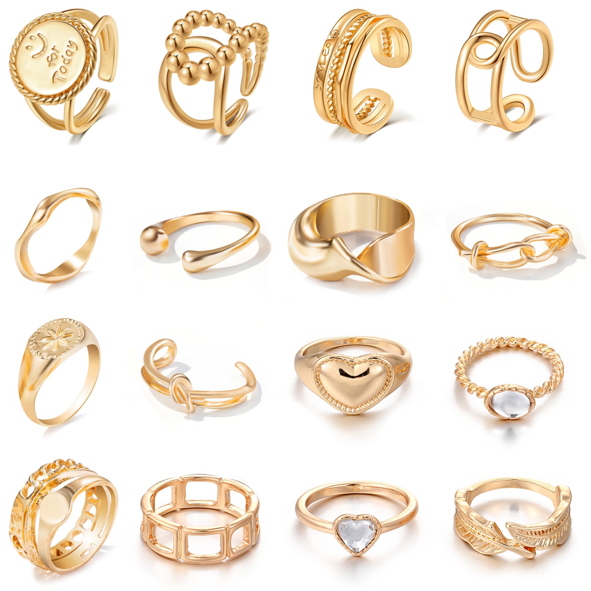 Amazon.com: YANJINMY 16 Pcs Gold Chunky Rings for Women 18K Gold Plated ...