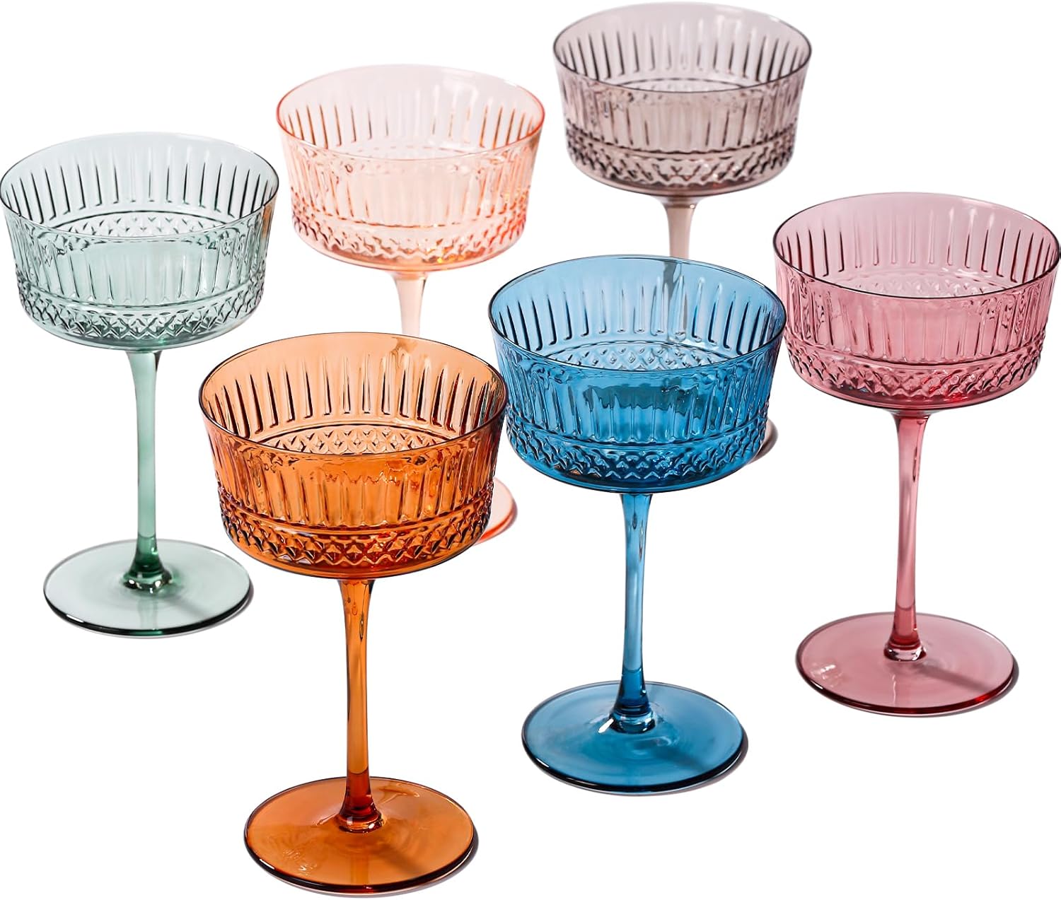 Amazon.com: Physkoa Colored Vintage Art Deco Coupe Glasses- 9.3 oz ...
