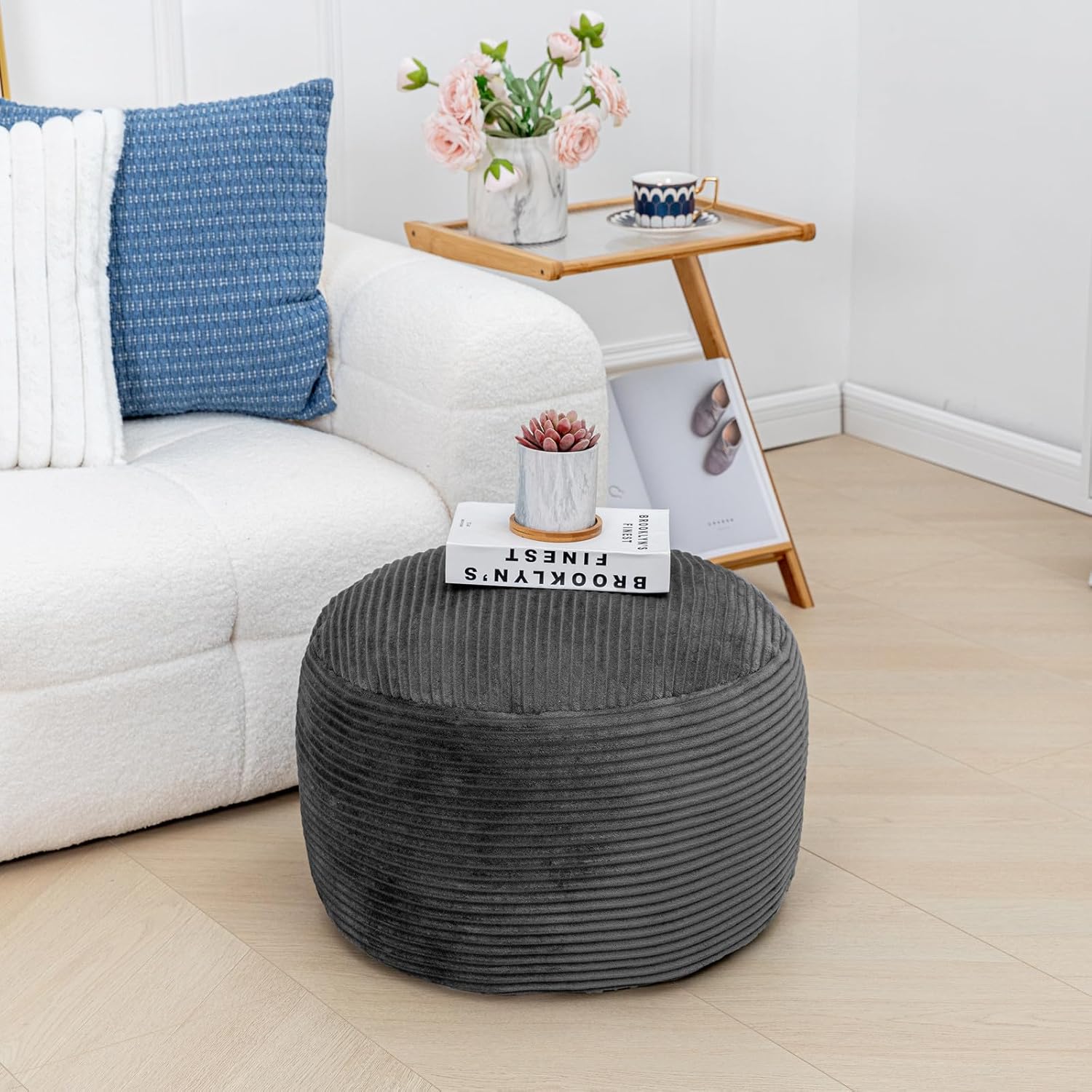 Amazon.com: Poofieotto Pouf Ottoman Stuffed with PP Cotton Pouf Filler ...