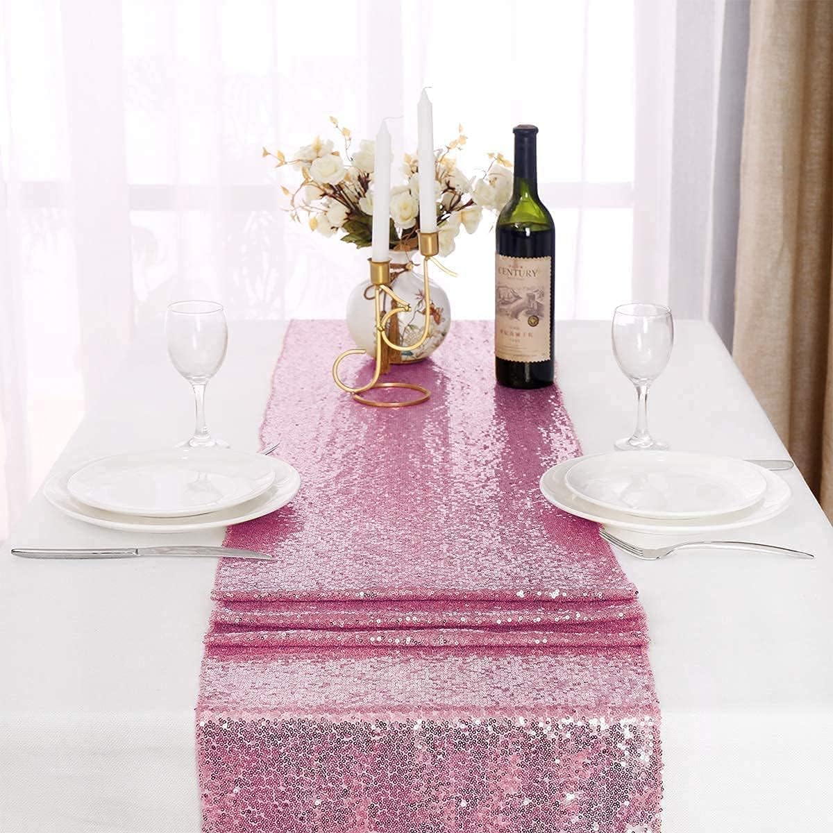 Rose Pink Sequin Table Runner 12" x 72" Pack of 6 Sequin Rectangle ...