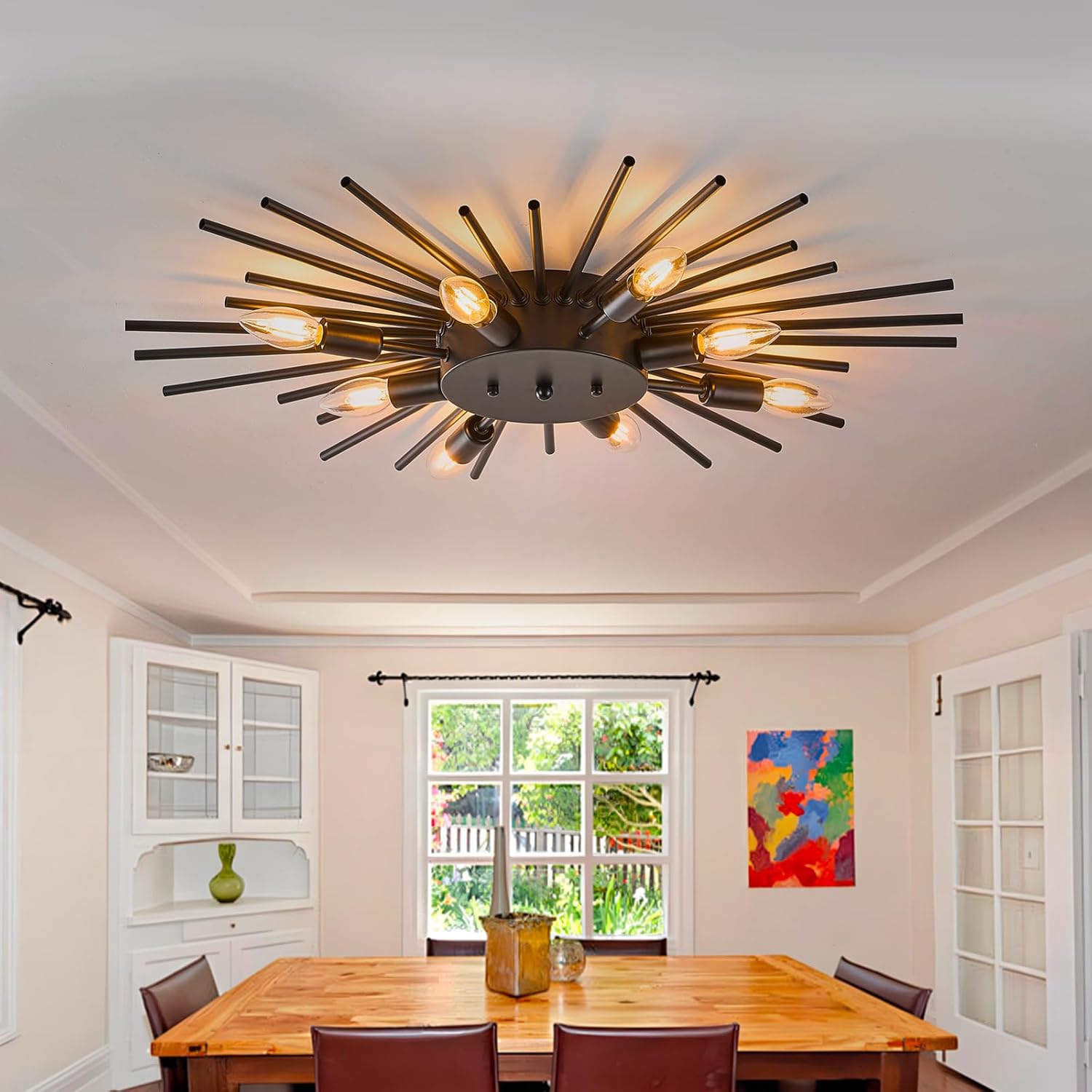 Hoengles Modern Black Metal Sputnik Close to Ceiling Light Fixture,8 ...