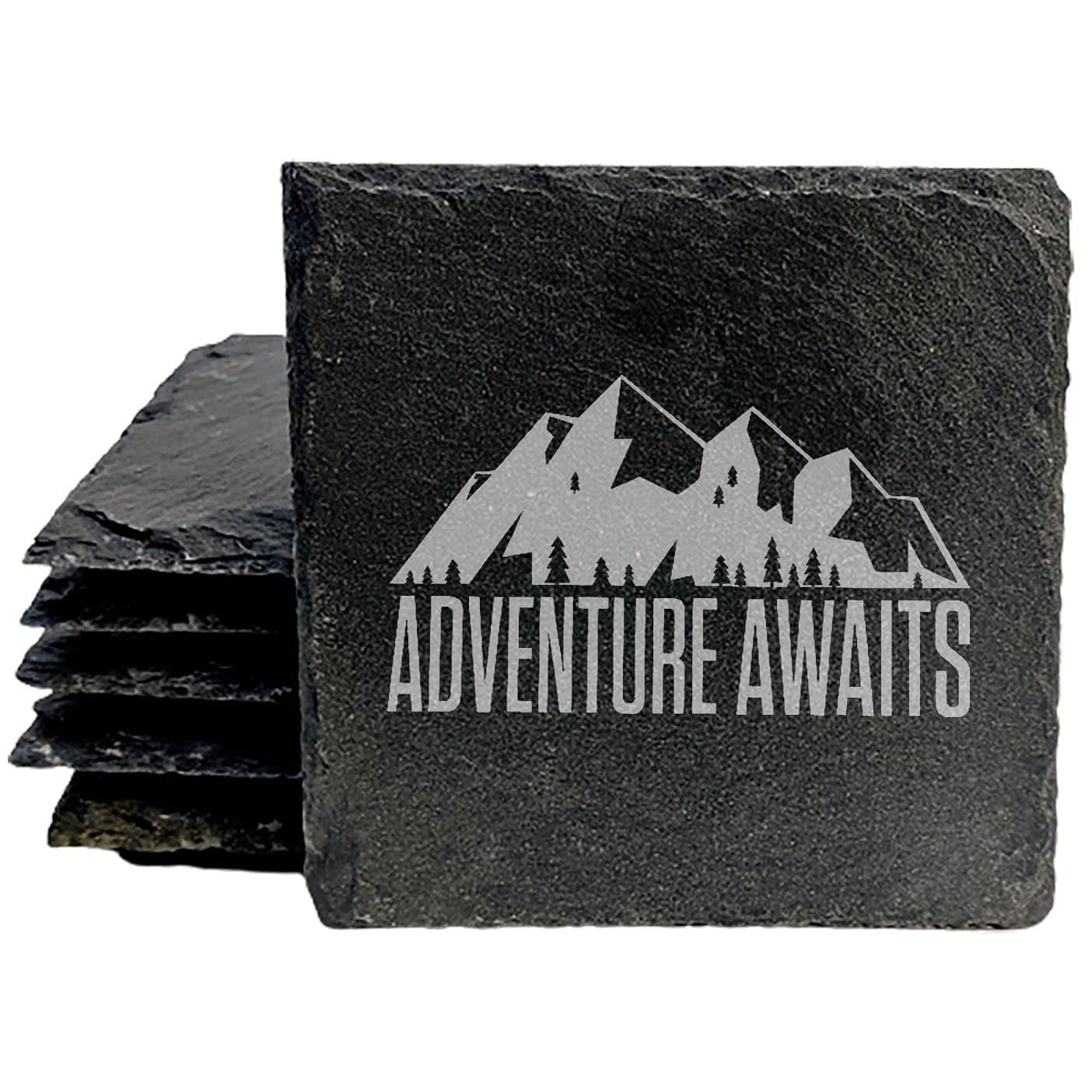 Amazon.com: Rustic Slate Coasters Set - Laser Etched Adventure Awaits ...