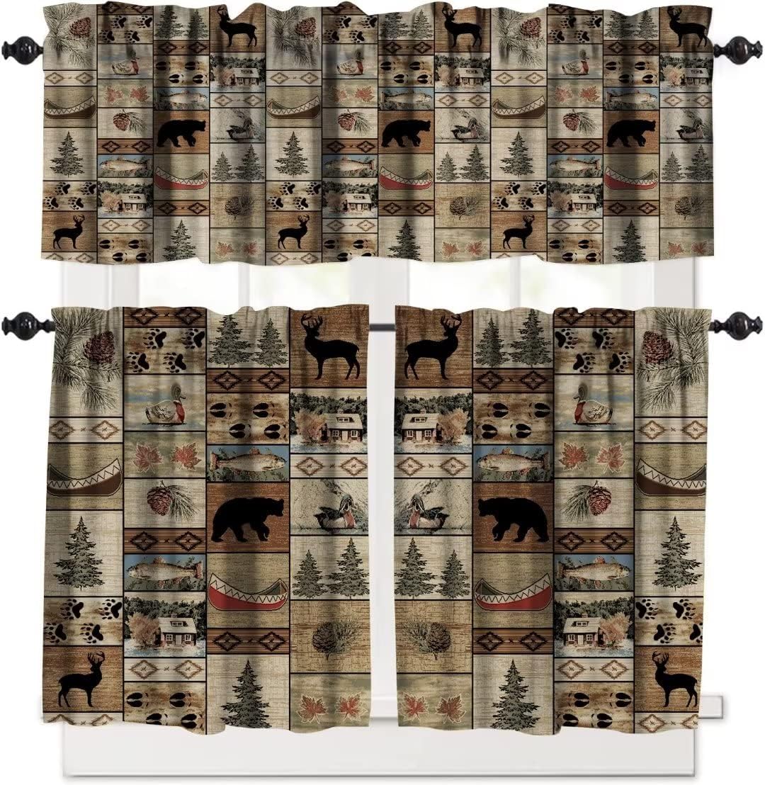 Amazon.com: Retro Rustic Style Curtain Set, Vintage Moose Deer Bear ...