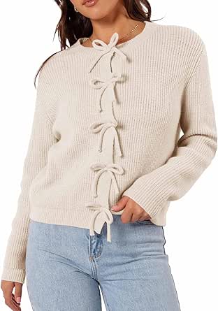 Amazon.com: kipfall Women's Cardigan Sweaters Bow Button Down Cardigans ...