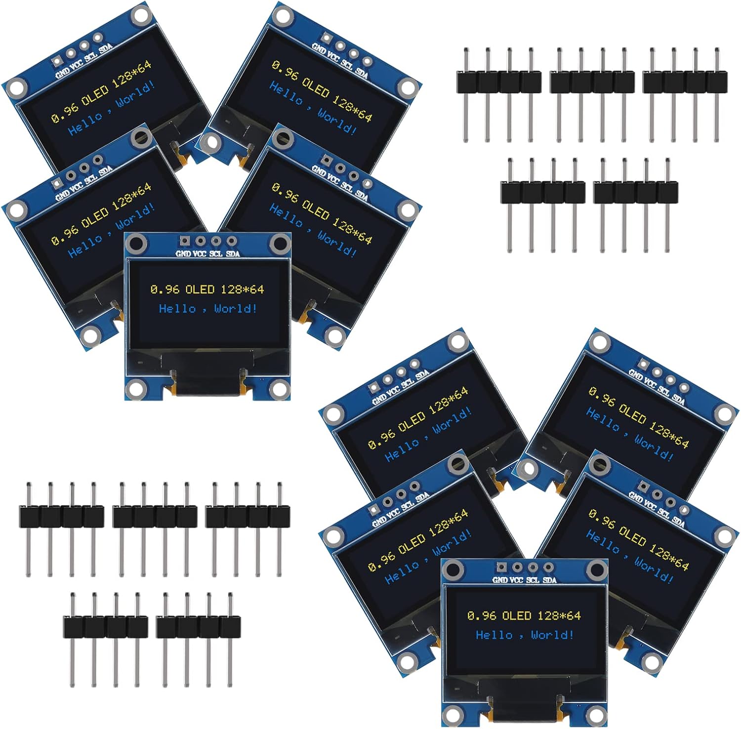 10 pièces 0.96 Pouces 12864 128X64 OLED LCD Module de Carte d'affichage I2C IIC Pilote 4 Broches ...