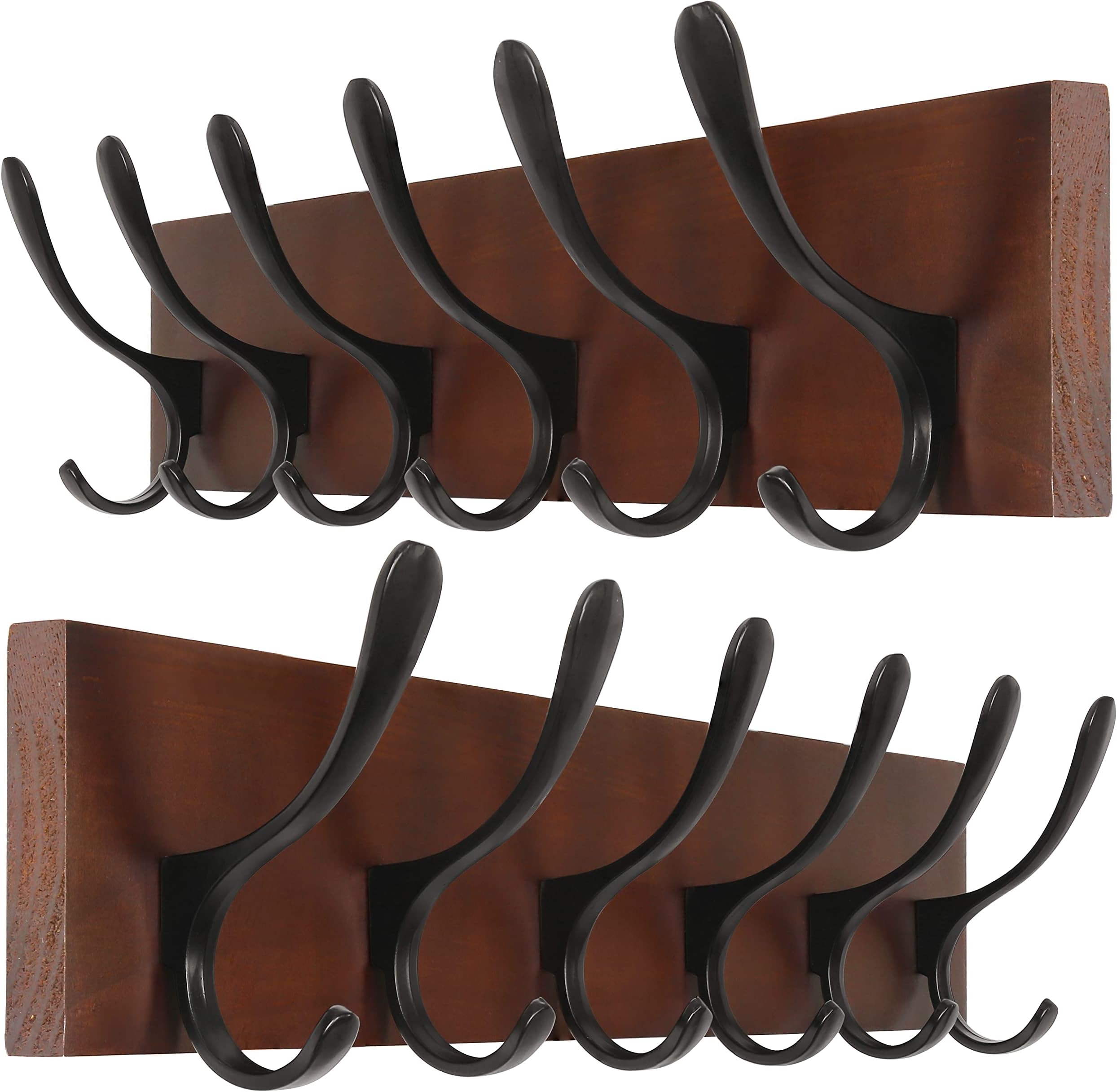 SKOLOO Coat Rack Wall Mount - Wooden Brown Wall Coat Hook, Pack of 2 ...