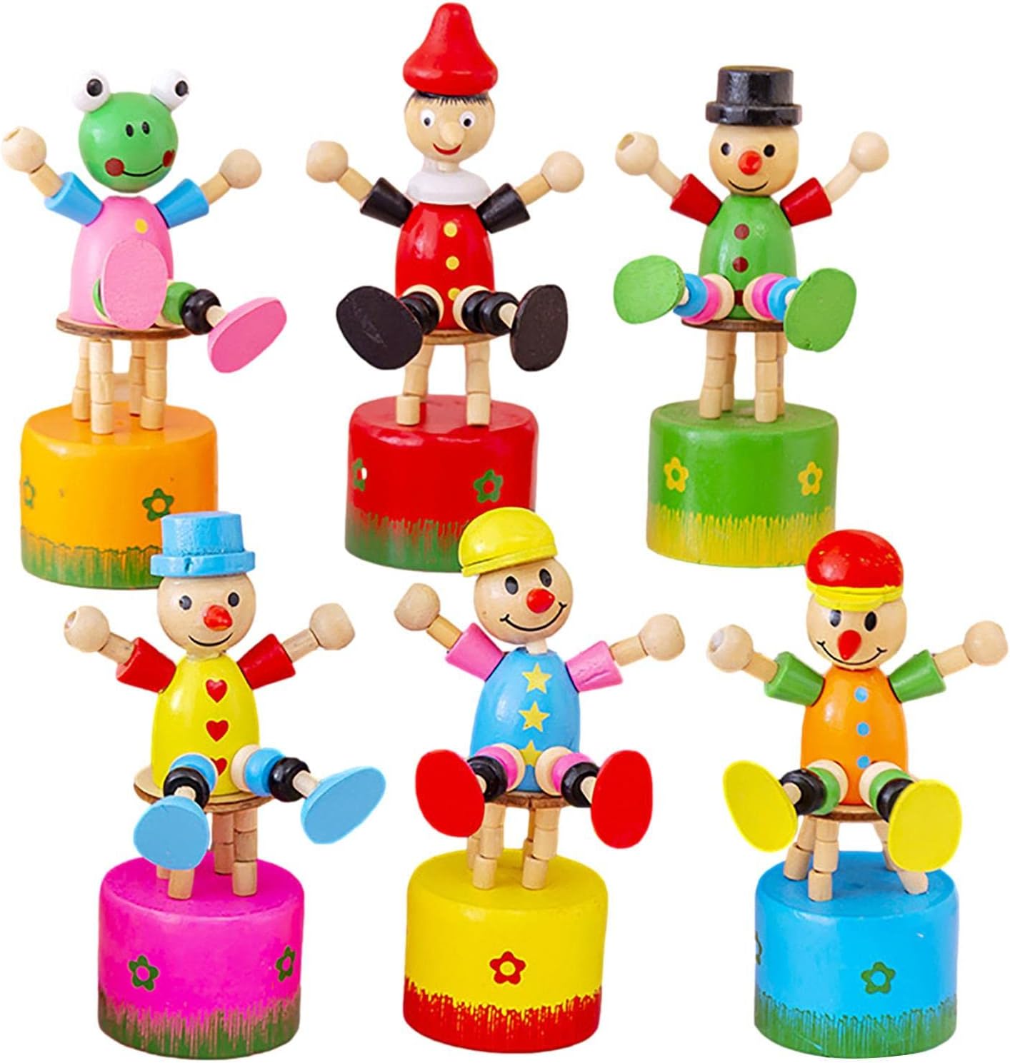 Eolaks 6PCS Wooden Push Up Toys | Swing Clown Finger Puppet Toy | Thumb ...